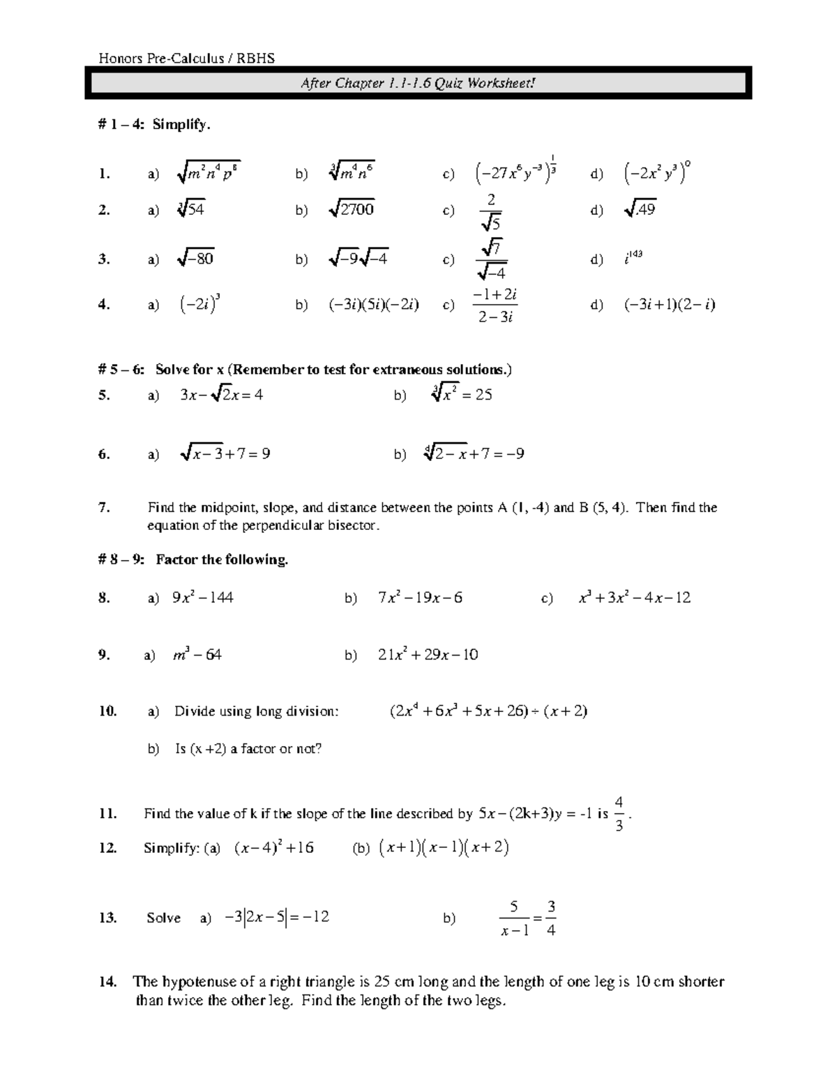 HPC After Qz Rev Sheet 08 %281%29-1 - Honors Pre-Calculus / RBHS After ...
