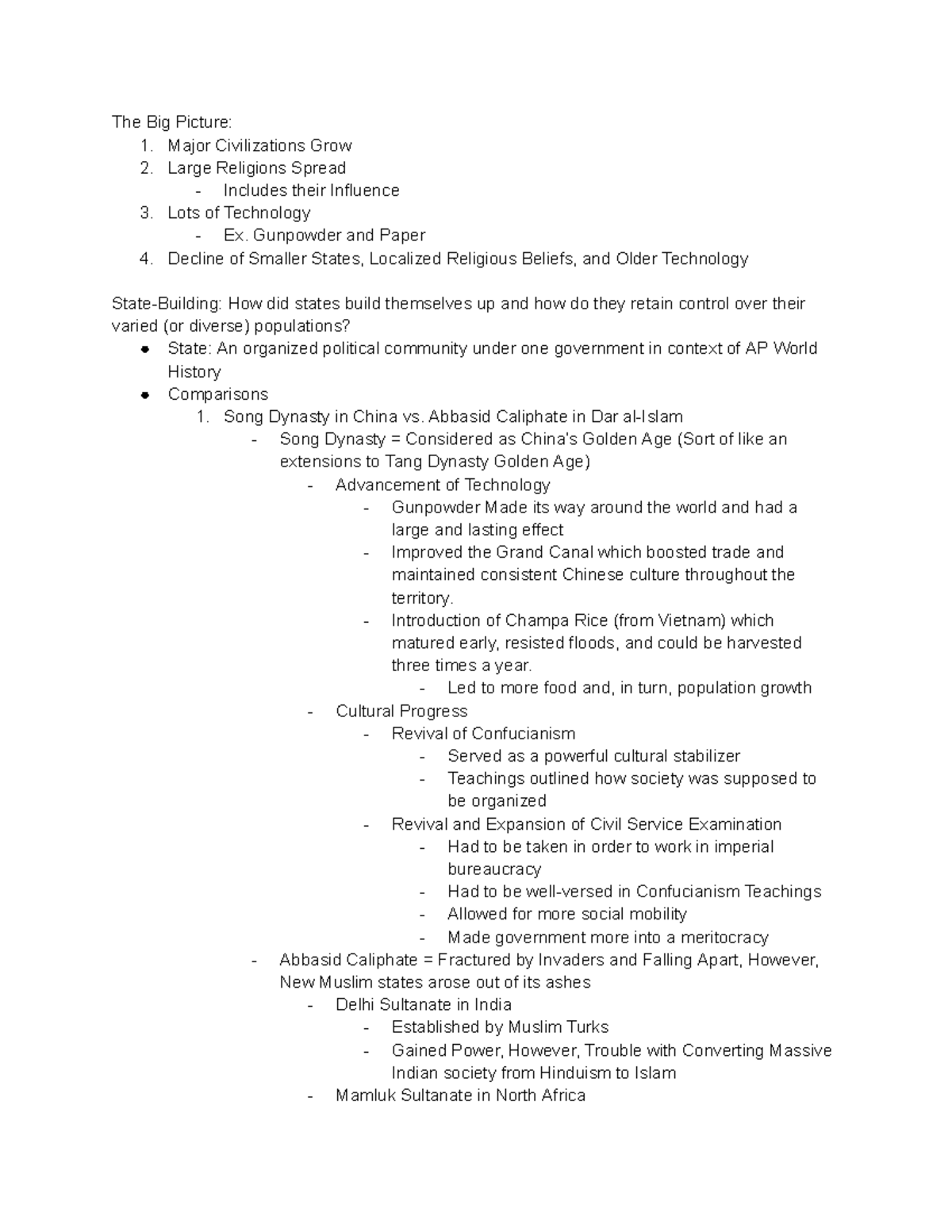 AP WH Unit 1 Notes - 1200 to 1450 - The Big Picture: 1. Major ...