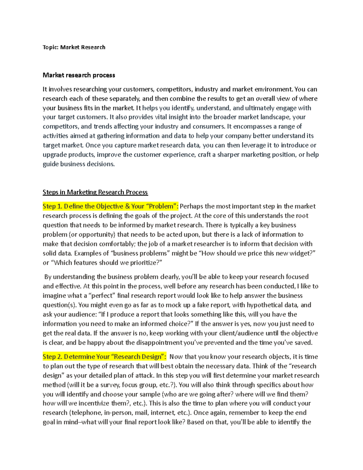 Market research - Topic: Market Research Market research process It ...