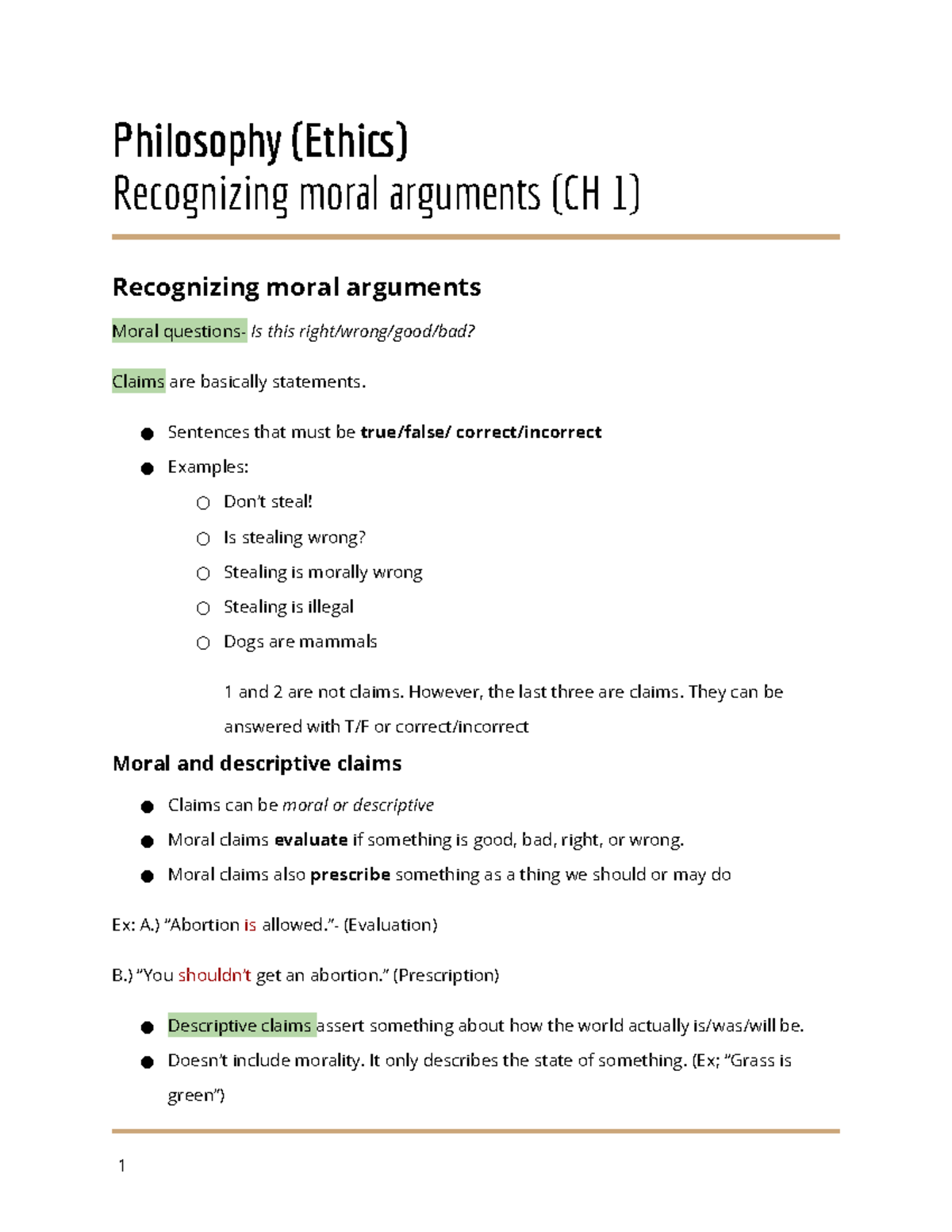 Recognizing moral arguments - Philosophy (Ethics) Recognizing moral arguments (CH 1) Recognizing ...