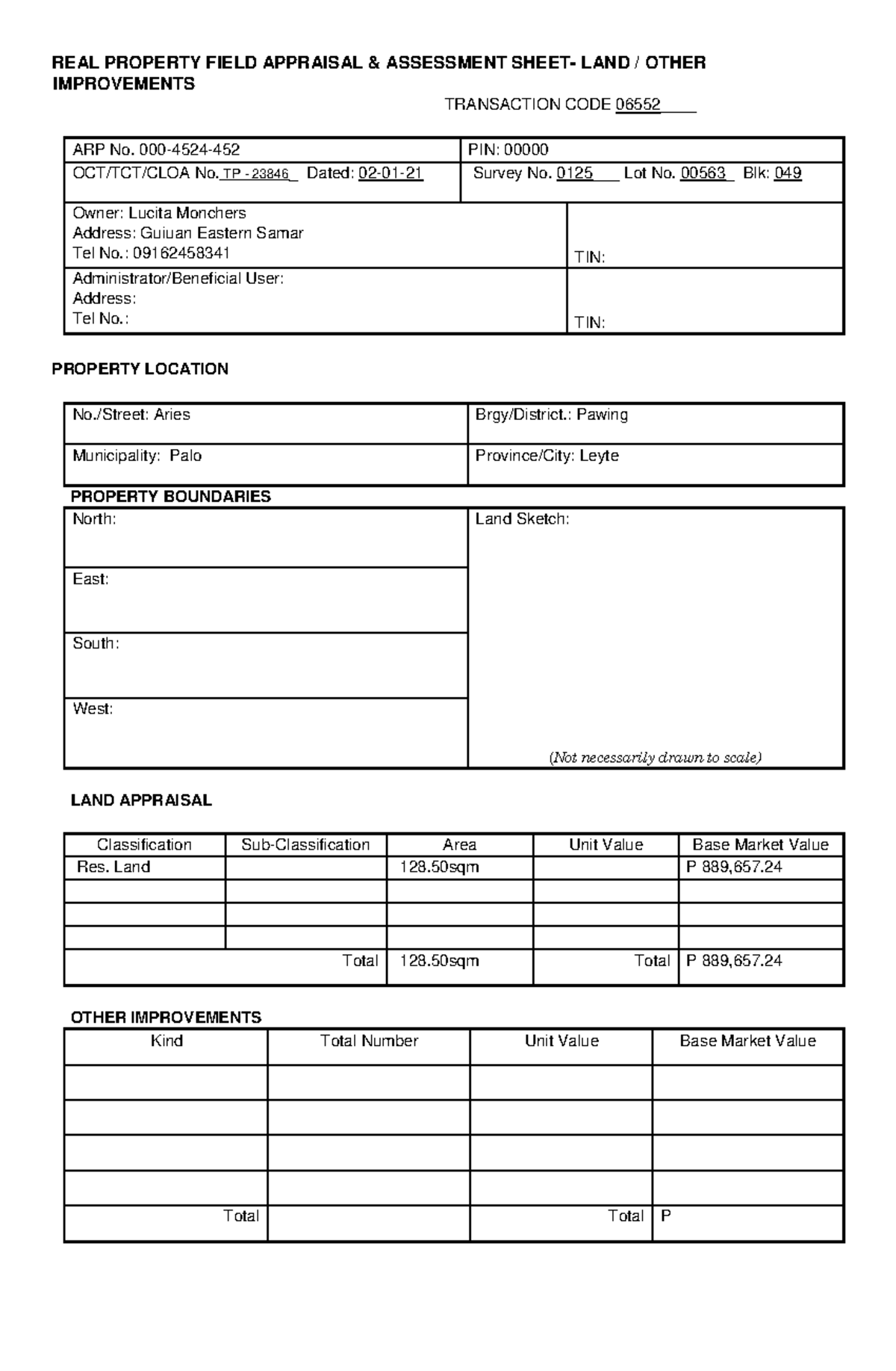 Government Forms - Appraisal Report for Real estate management and BSBA ...