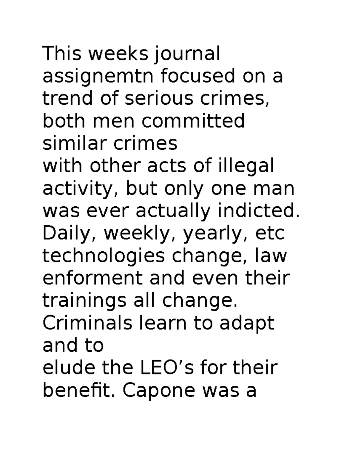 Journal 1-2 Criminal Law - This weeks journal assignemtn focused on a ...
