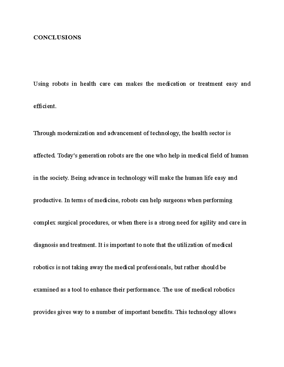 25 Educational Research - CONCLUSIONS Using robots in health care can ...