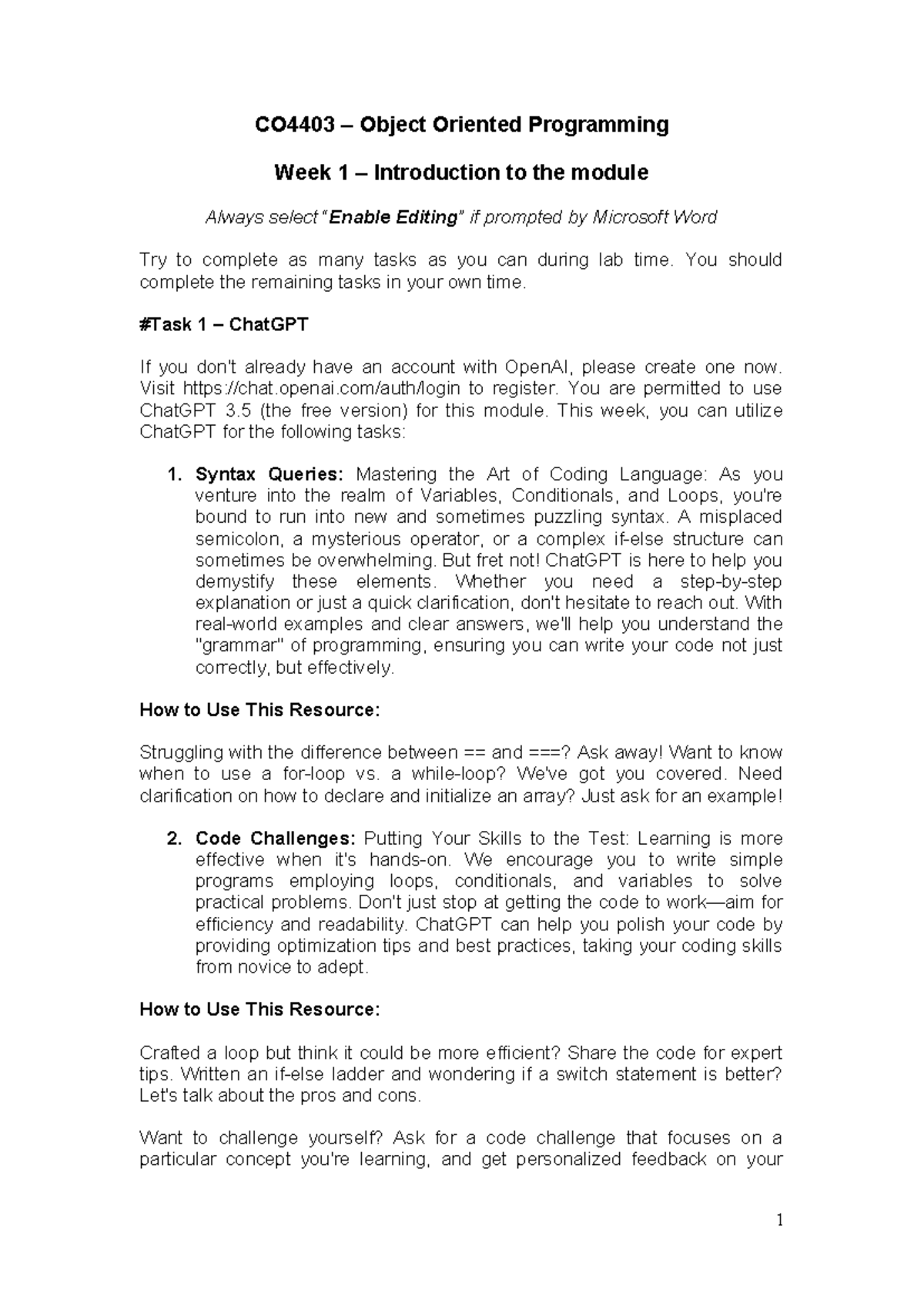 CO4403 Week 1 Lab - It is tutorial questions - CO4403 – Object Oriented Programming Week 1 ...