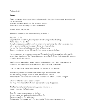 Intro to religion - Lecture notes Unit 1 - Intro to religion Chapter 1 ...