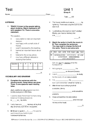 FOCUS 4 2e UNIT 1 TEST - Język angielski - Studocu