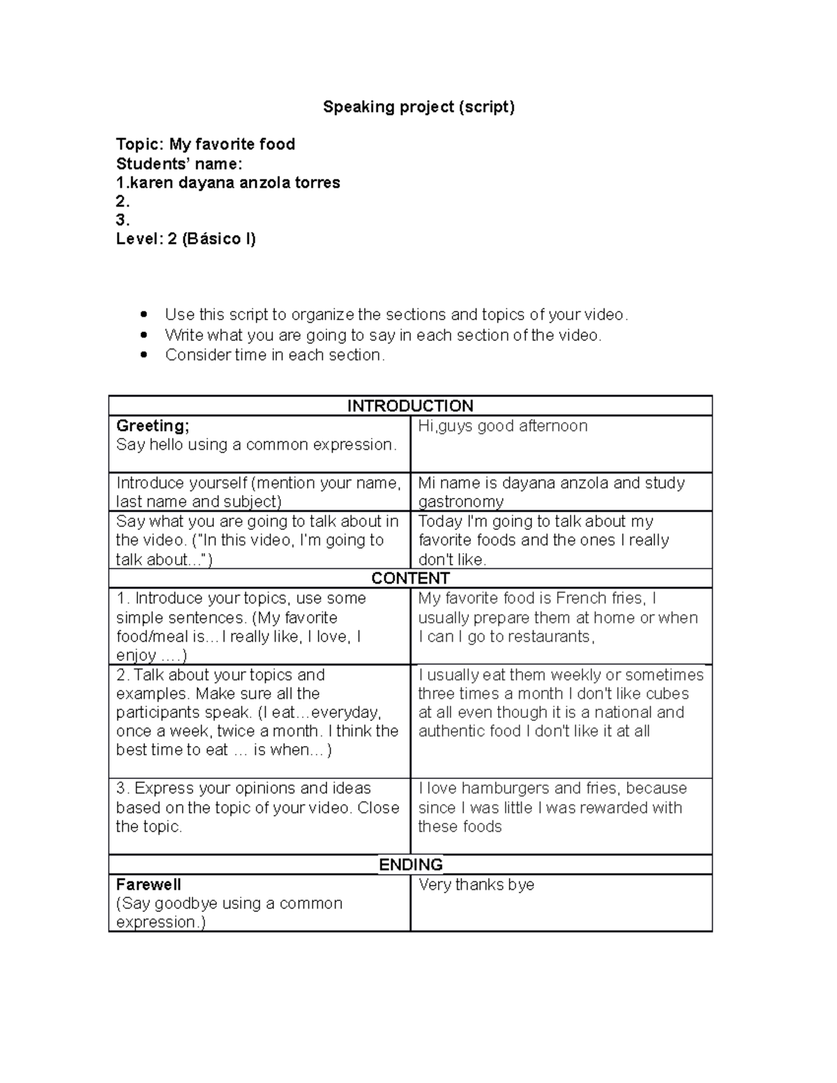 Speaking project (script) level 2 Adriana Aguado - Speaking project ...