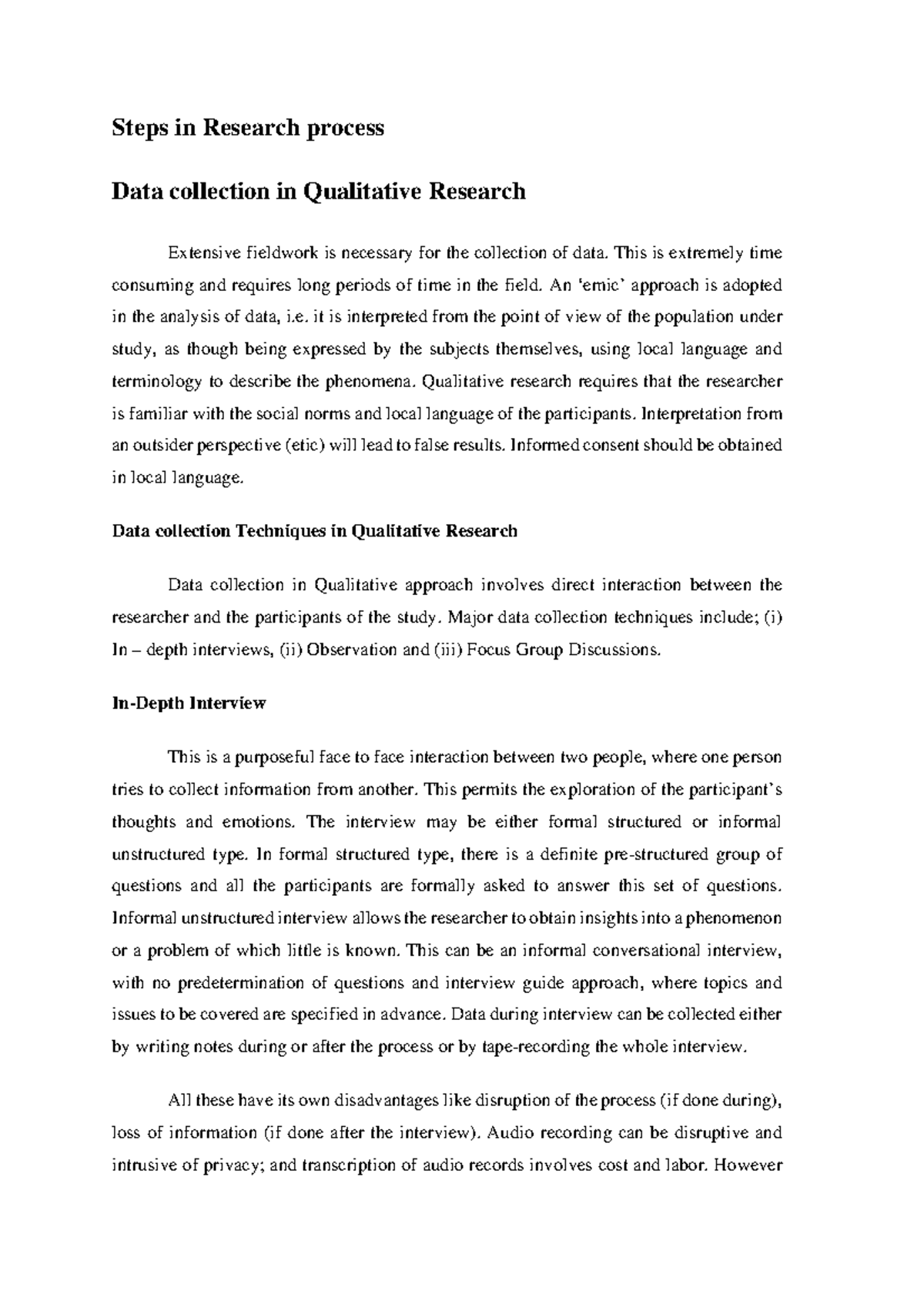 Qualitative Research Data collection and analysis - Steps in Research ...