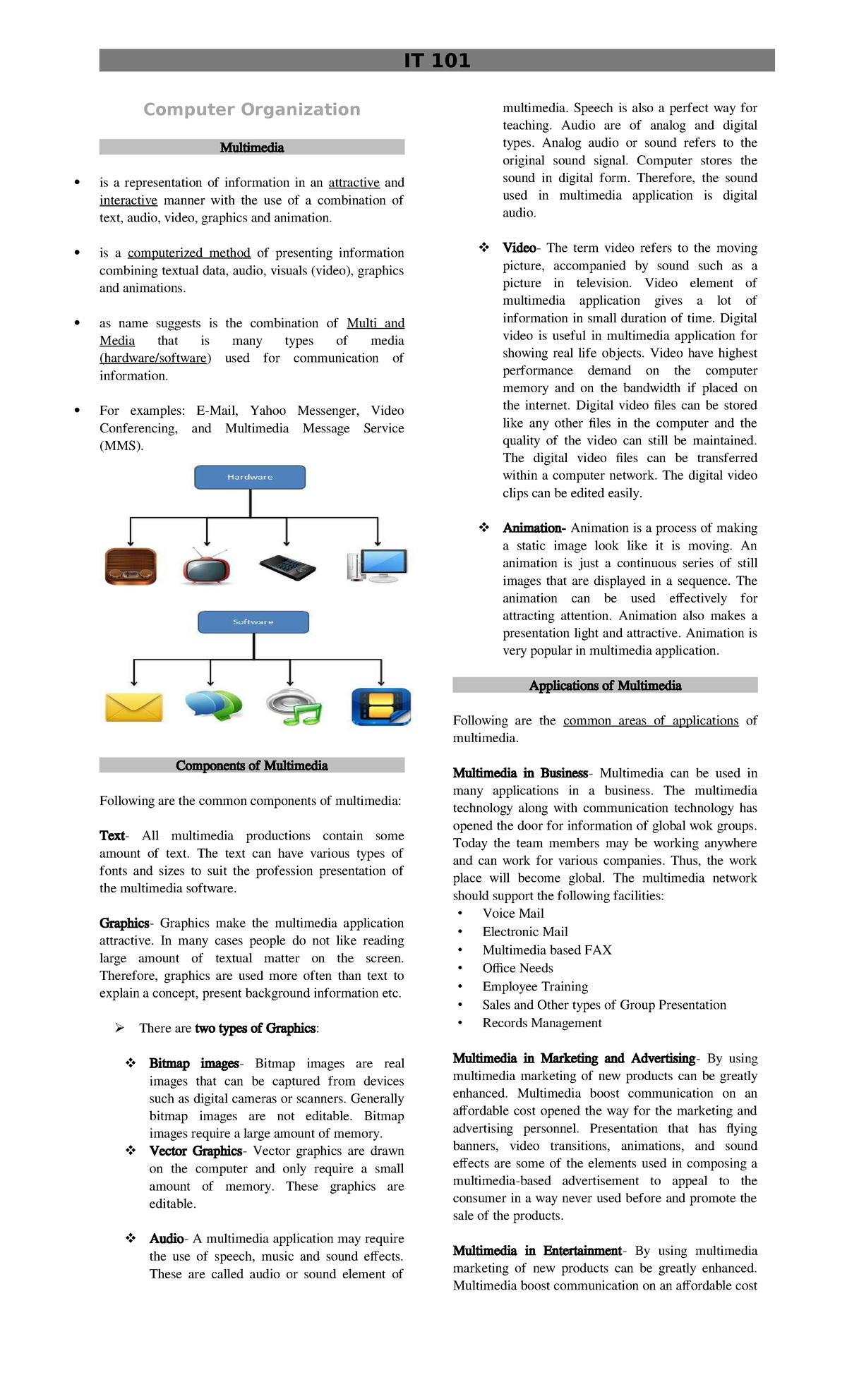 Module 1-3 - IT 101 Computer Organization Multimedia is a ...