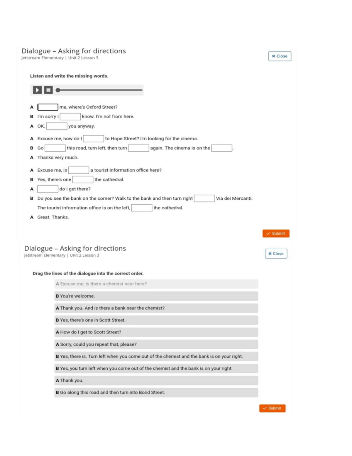 Unidad 2 Lección 3 - Dialogue Asking for directions Close Jetstream ...
