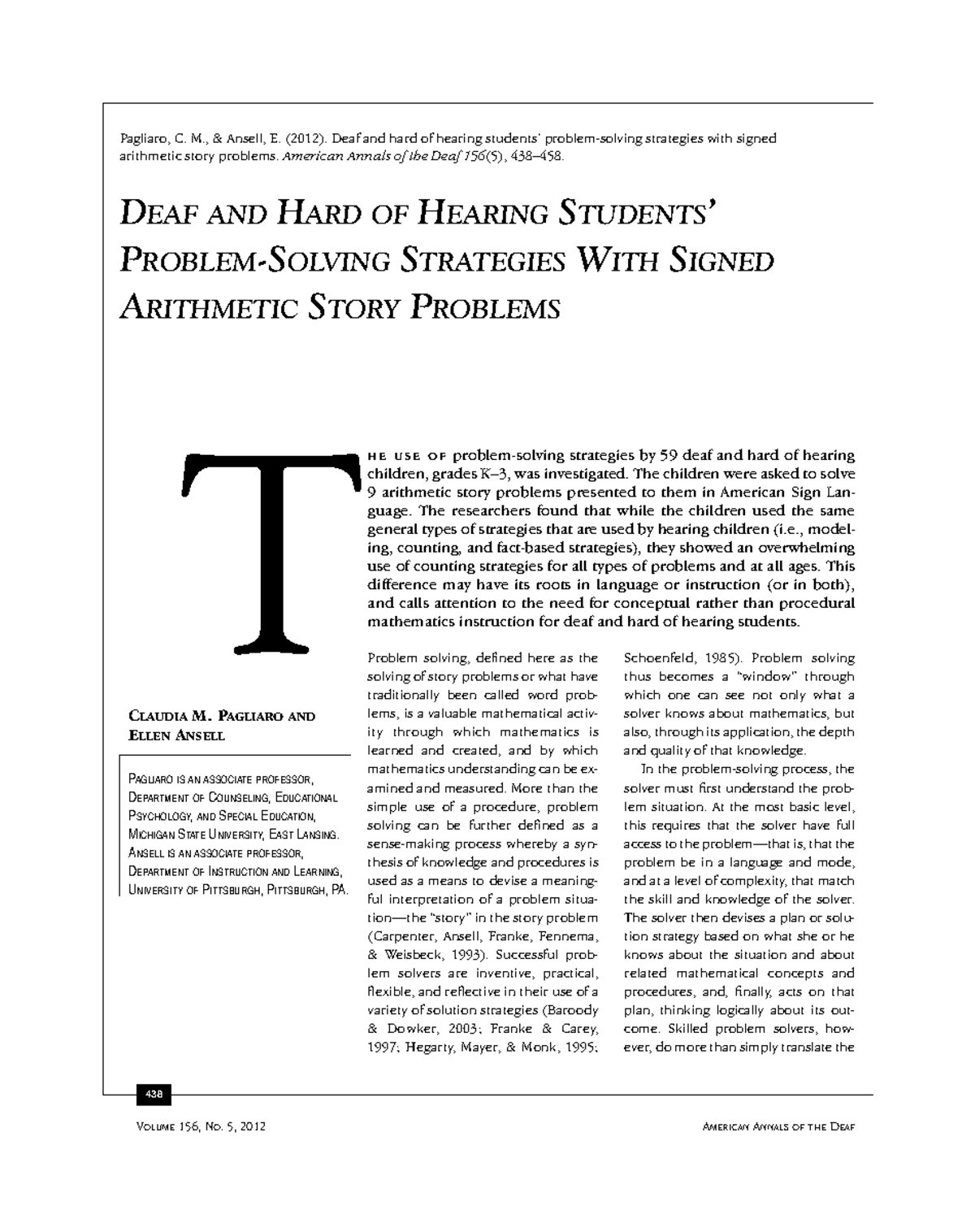 Deaf and Hard of Hearing Students Proble - 438 Pagliaro, C. M ...