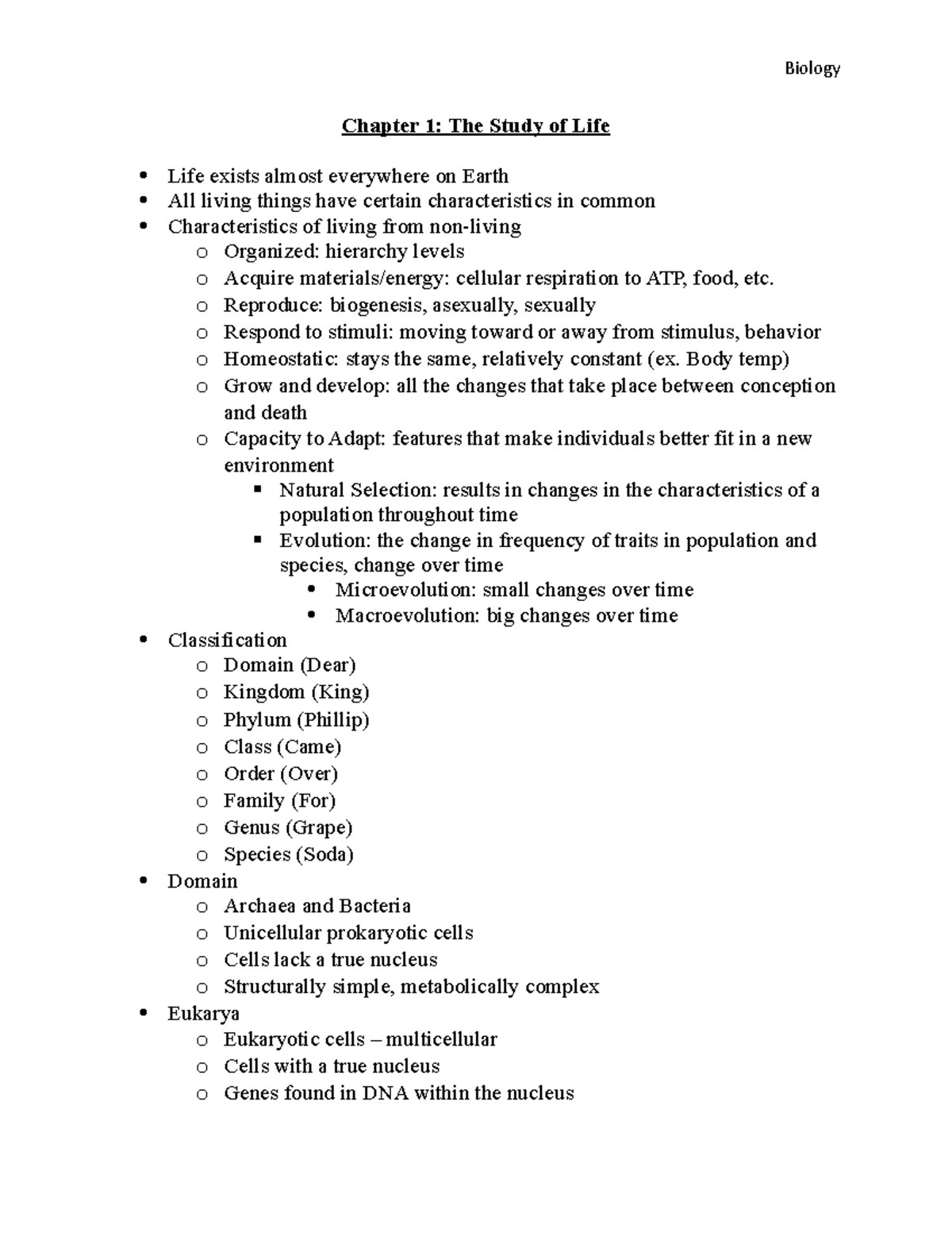 Chapter 1 Notes - Biology Chapter 1: The Study of Life Life exists ...