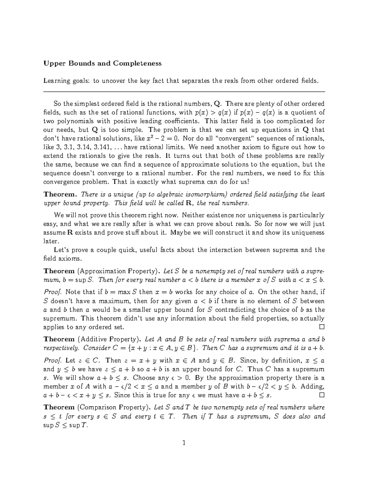 10 Completeness and the Real Numbers - Upper Bounds and Completeness ...