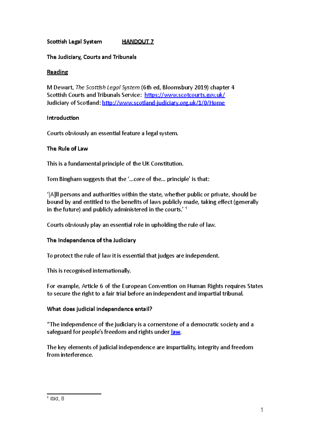 Lecture 7 - Courts and the Independence of the Judiciary - Scottish ...