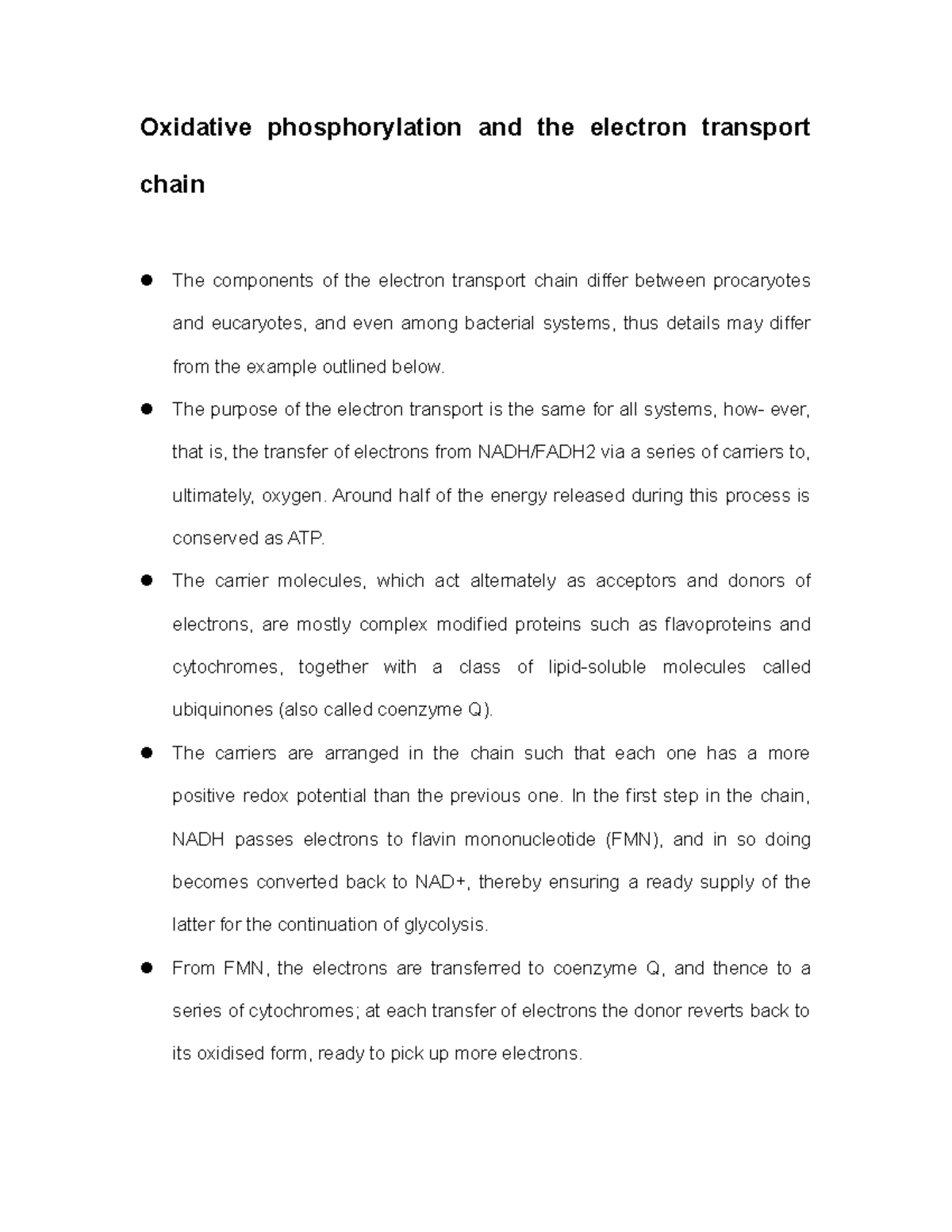 Oxidative phosphorylation and the electron transport chain - The ...