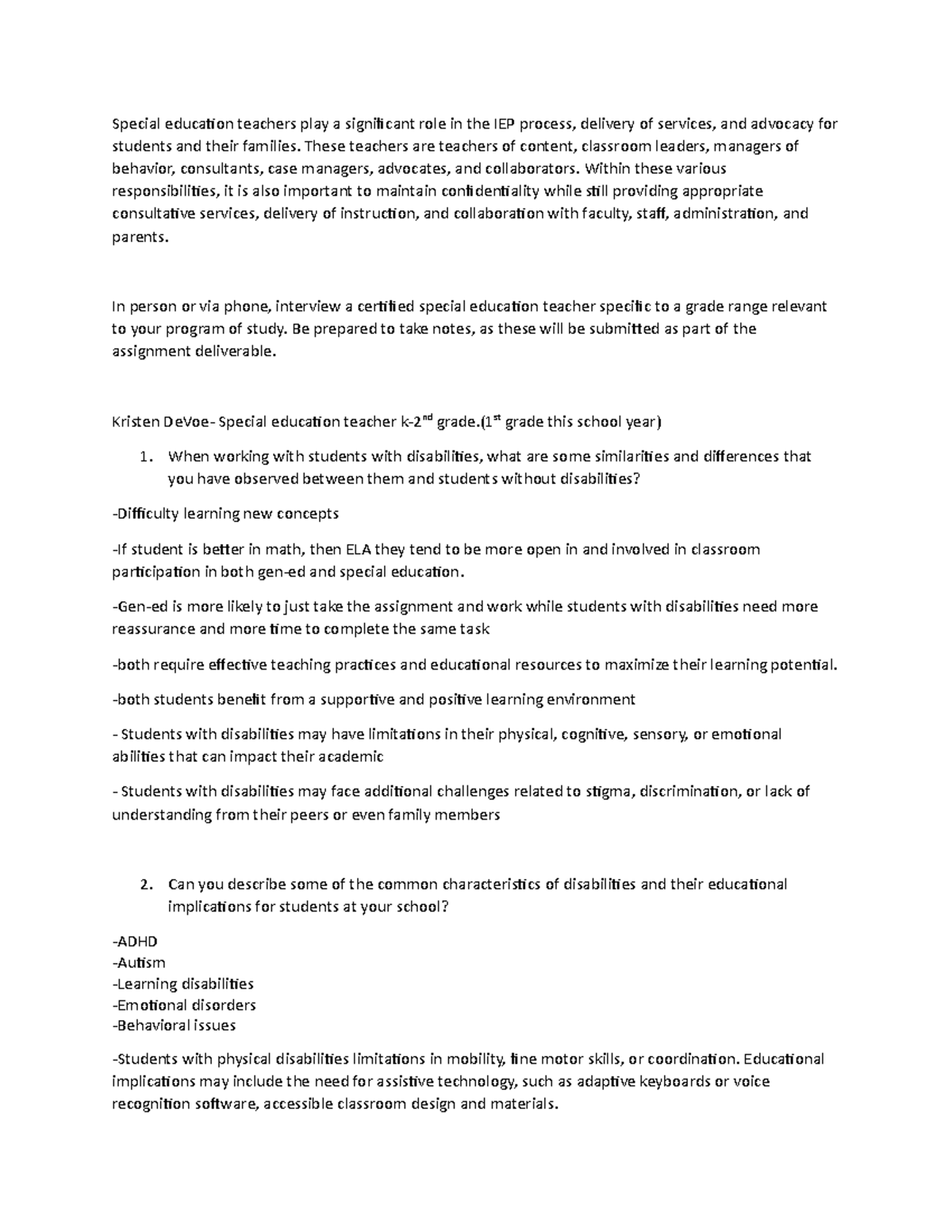 Special education teacher interview Notes - Special education teachers ...