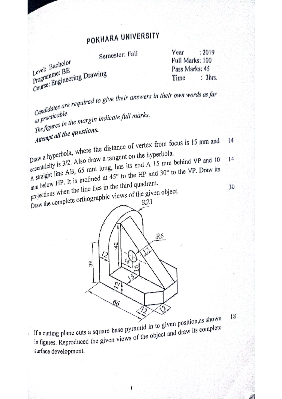 Basuji eng drw old&qn bnk - POKHARA UNIVERSITY Semester: Fall Year Level: Bachelor : 2019 ...