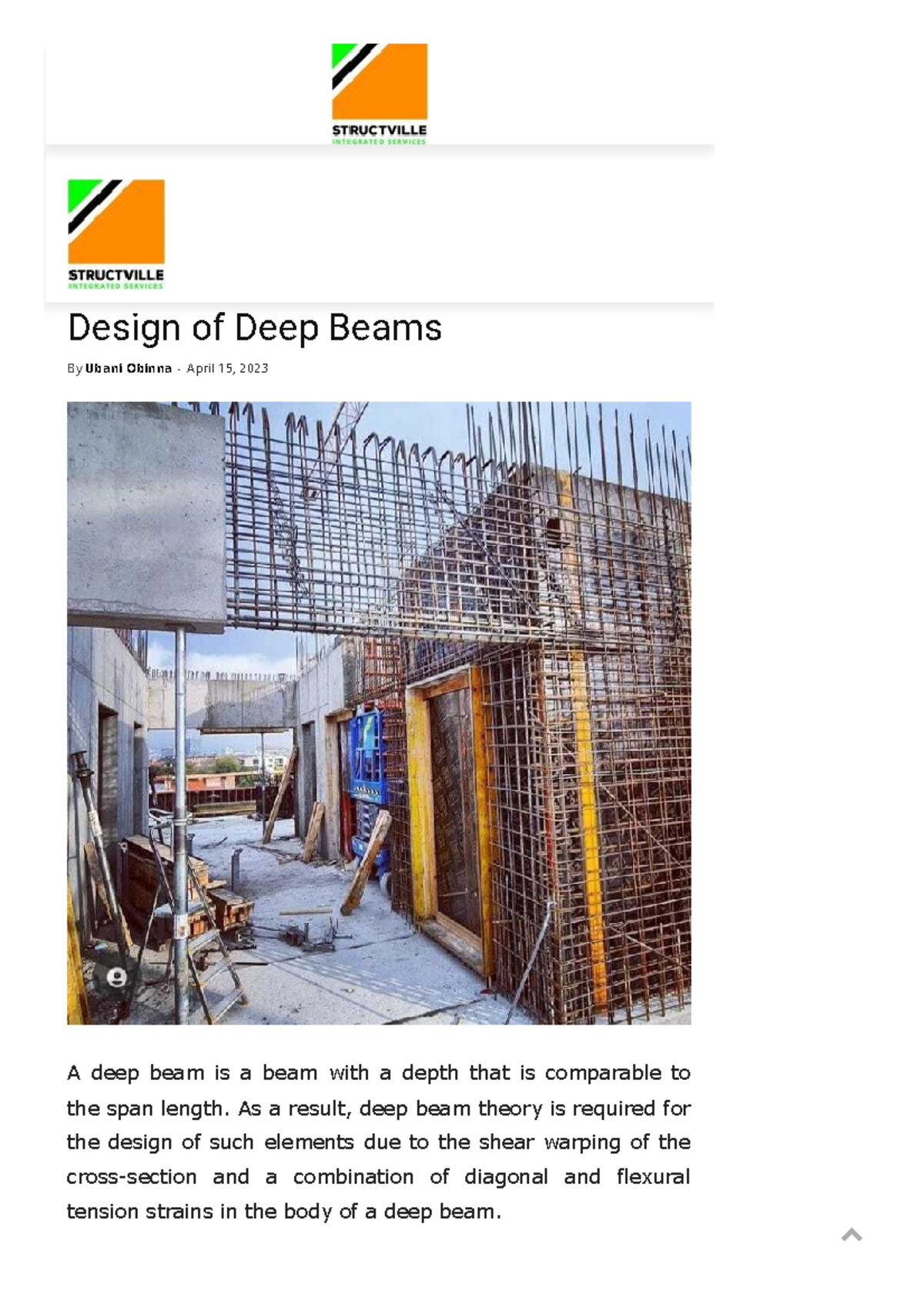 Design of Deep Beams - As a result, deep beam theory is required for ...