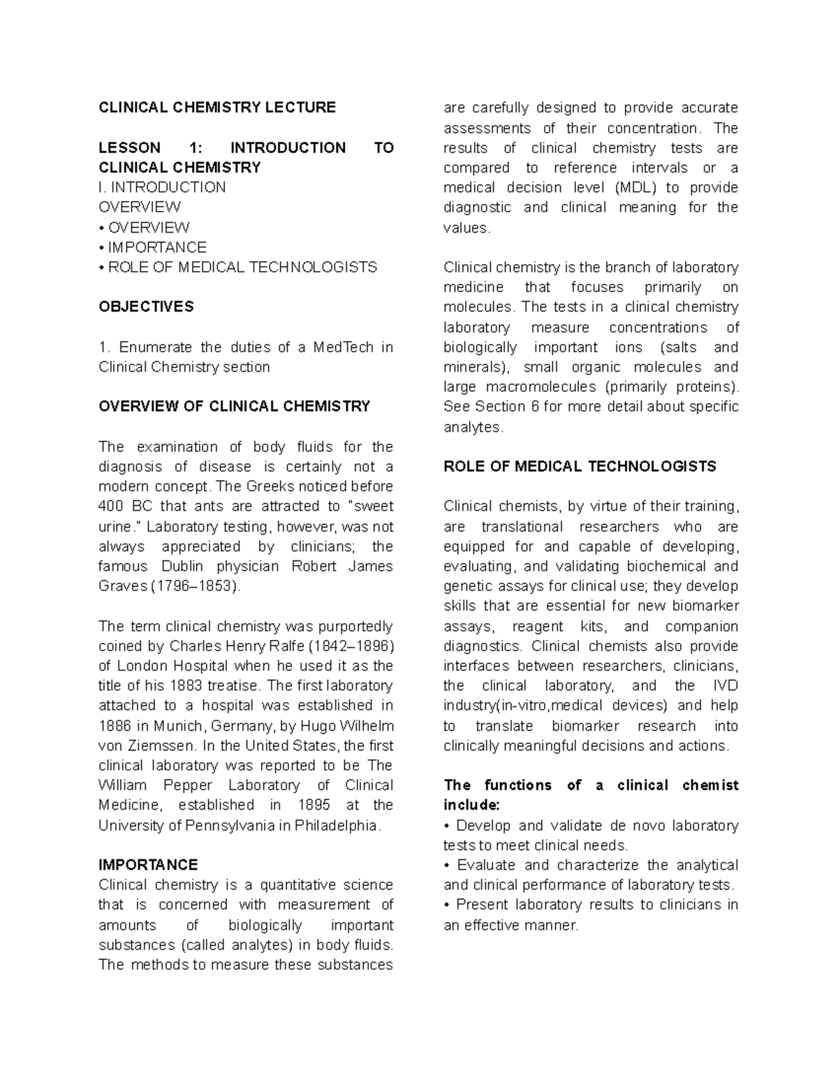 CC CHEM LEC Lesson 1 3A - Clinical Chemistry 1 - CLINICAL CHEMISTRY ...