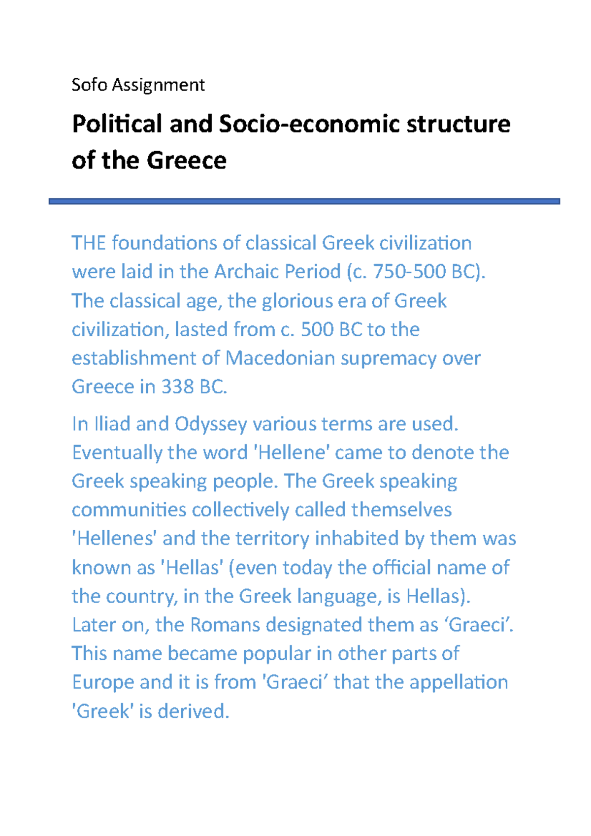 Sofo greece Assignment - Sofo Assignment Political and Socio-economic structure of the Greece ...