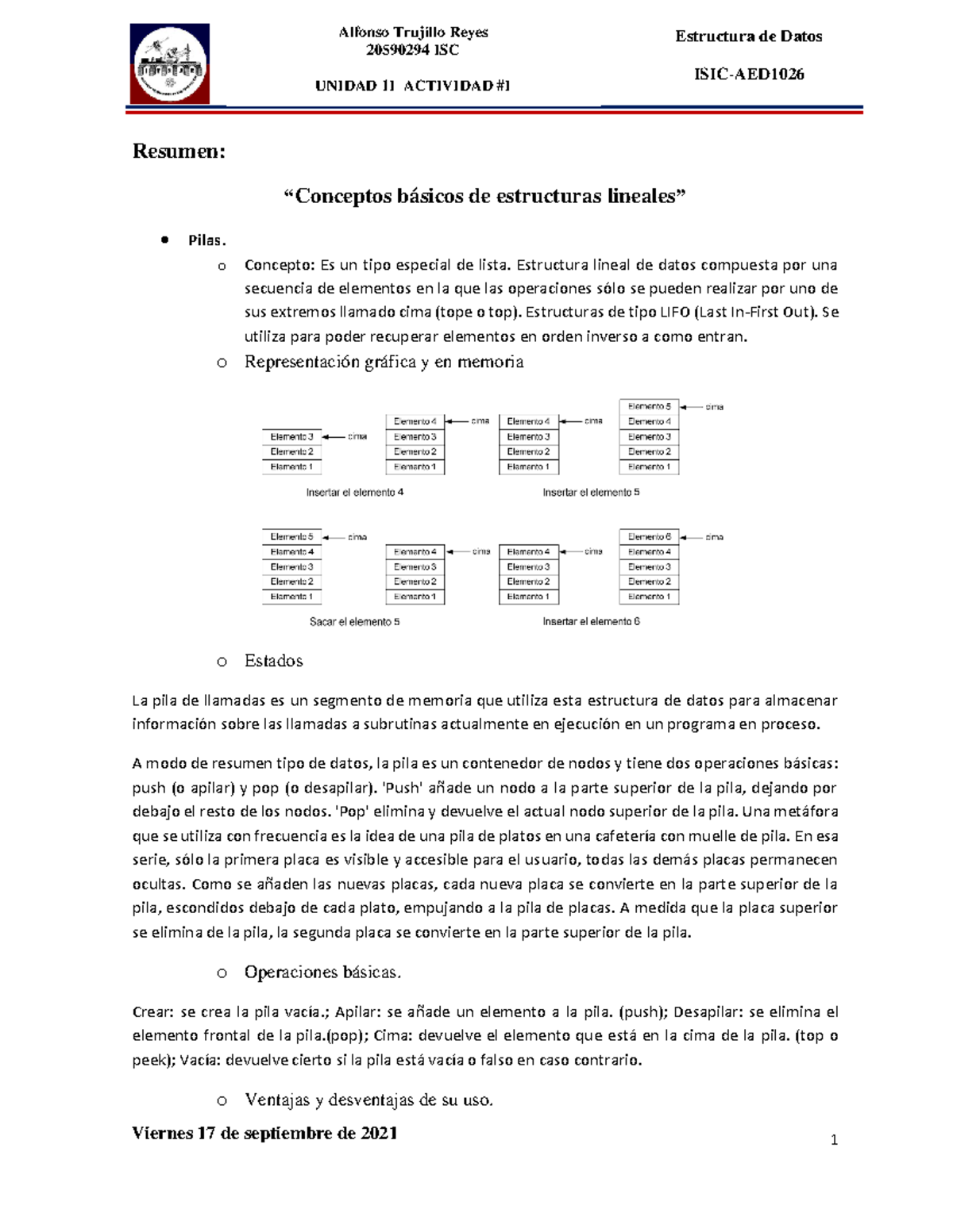 Conceptos básicos de estructuras lineales - Estructura de Datos ISIC ...
