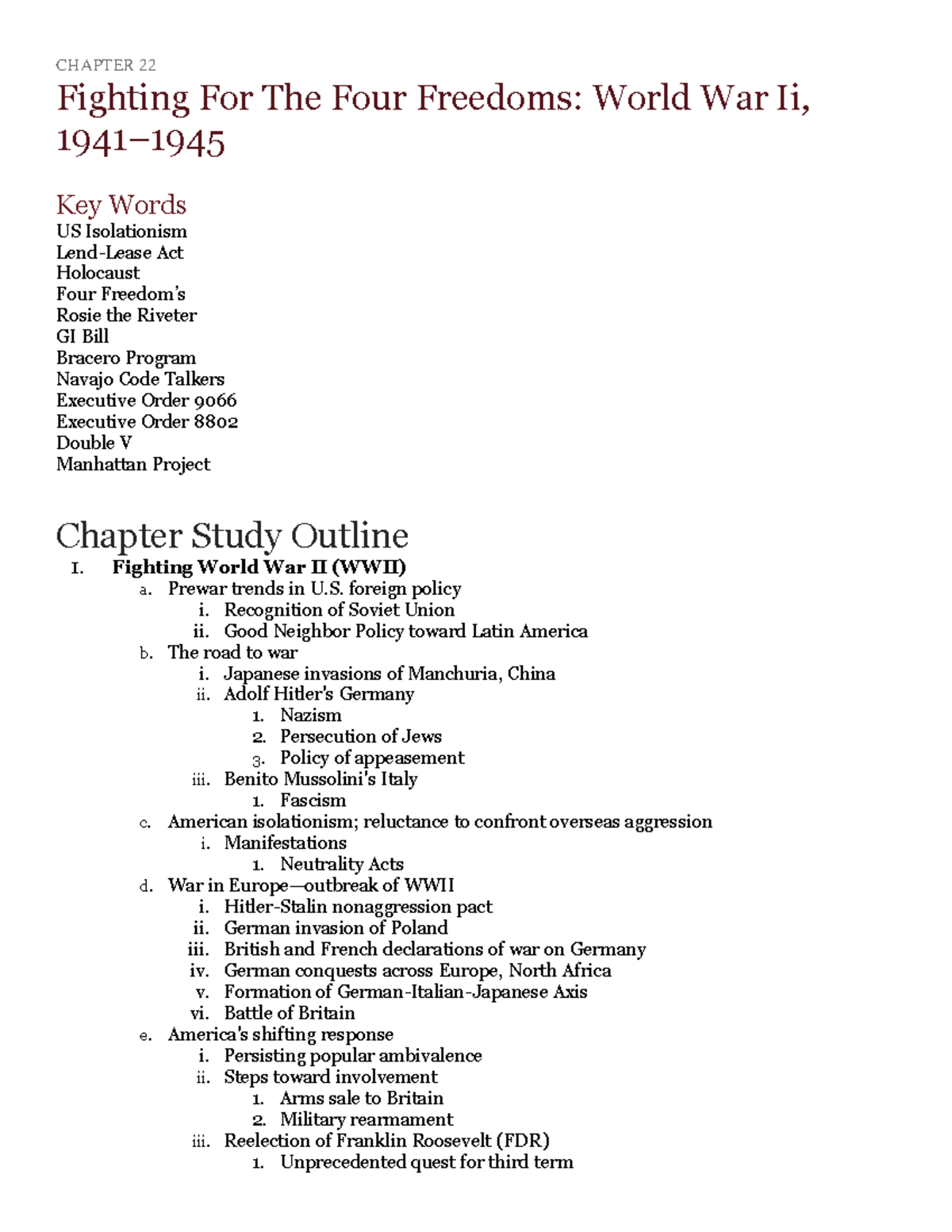 Chapter 22 Outline - quiz - CHAPTER 22 Fighting For The Four Freedoms ...