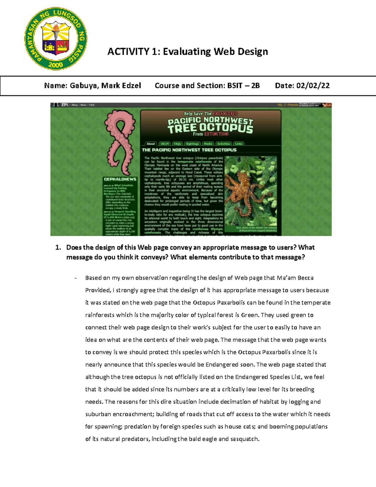 Activity 1.0 (Gabuya, Mark Edzel) - ACTIVITY 1: Evaluating Web Design ...