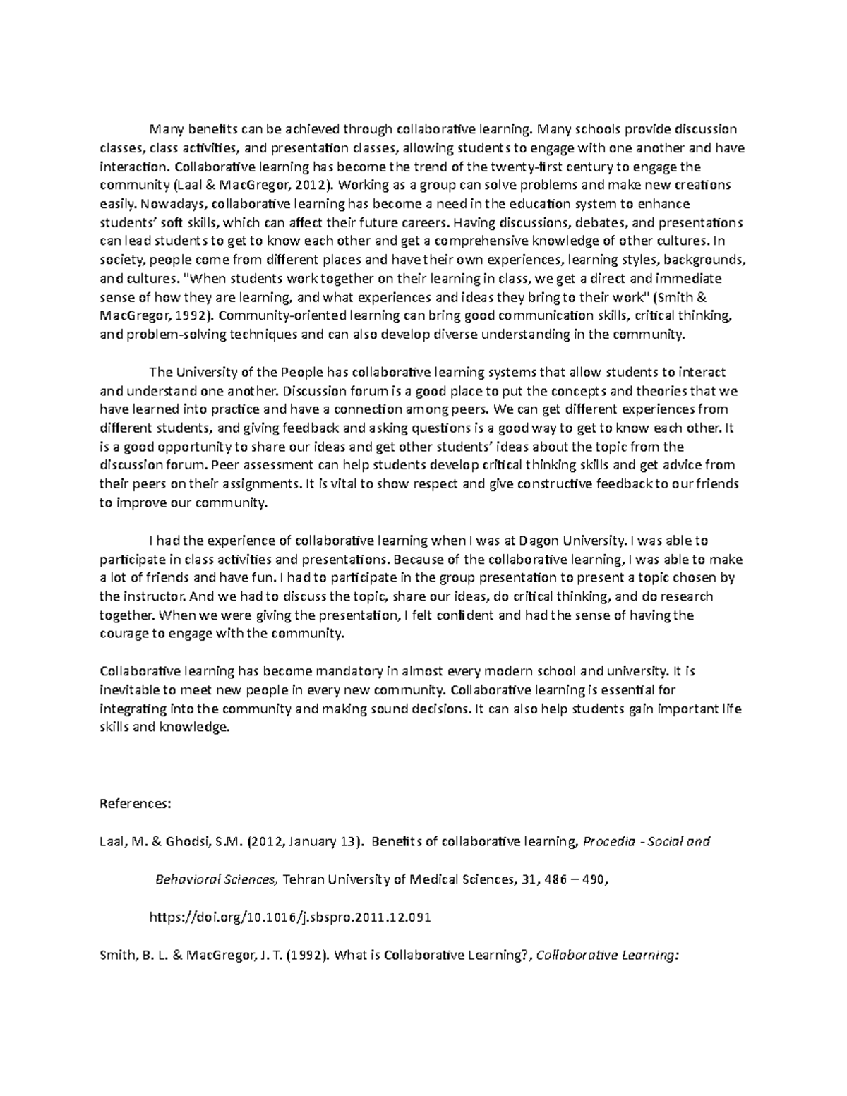 Unit 2 - Tutorial Work - Many benefits can be achieved through ...