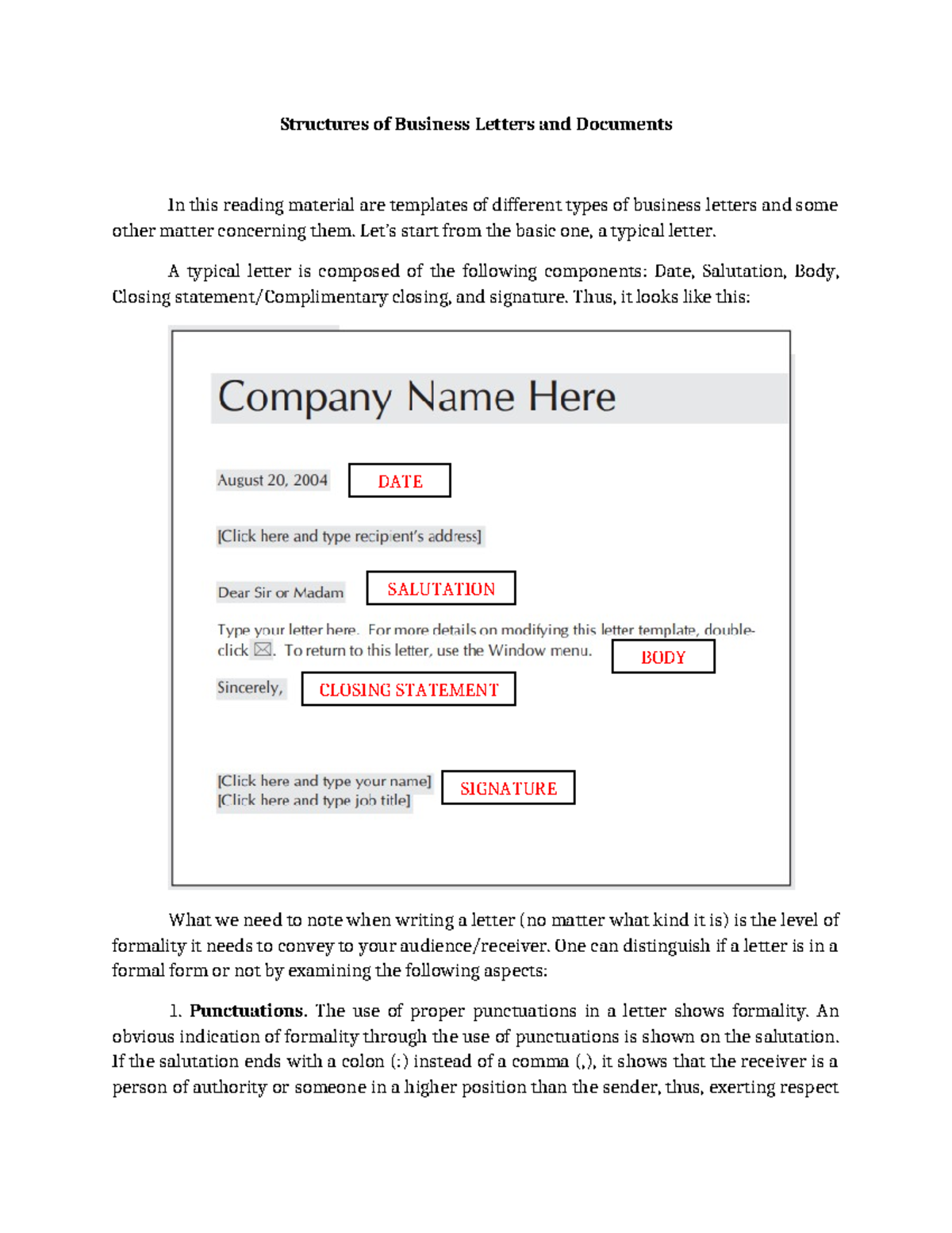 Structure of Business Letters and Documents - Let’s start from the ...