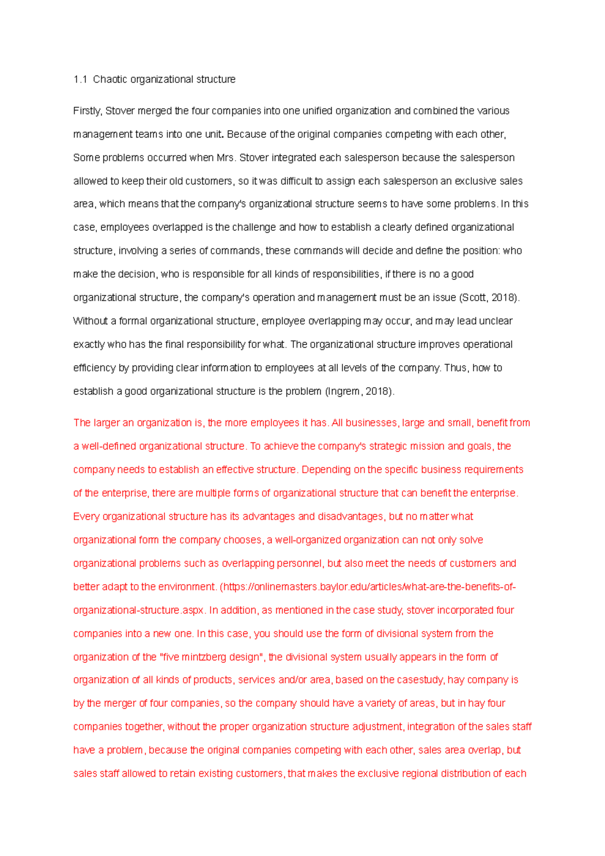 WANG - 1 Chaotic organizational structure Firstly, Stover merged the ...