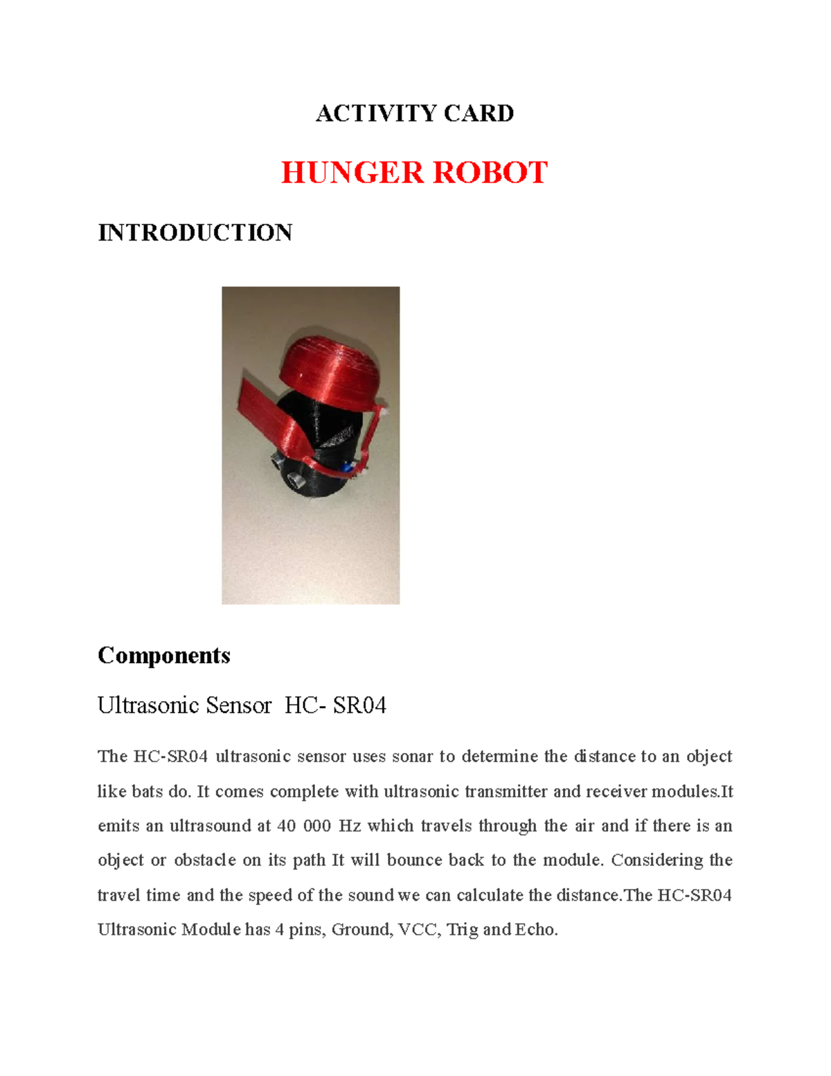 Hunger robot-Activity using ultrasonic sensor and servomotor - ACTIVITY ...