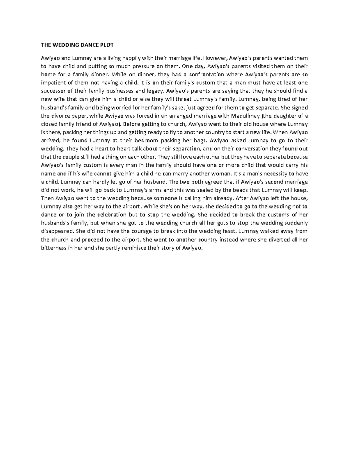 THE Wedding Dance PLOT Script - THE WEDDING DANCE PLOT Awiyao and ...