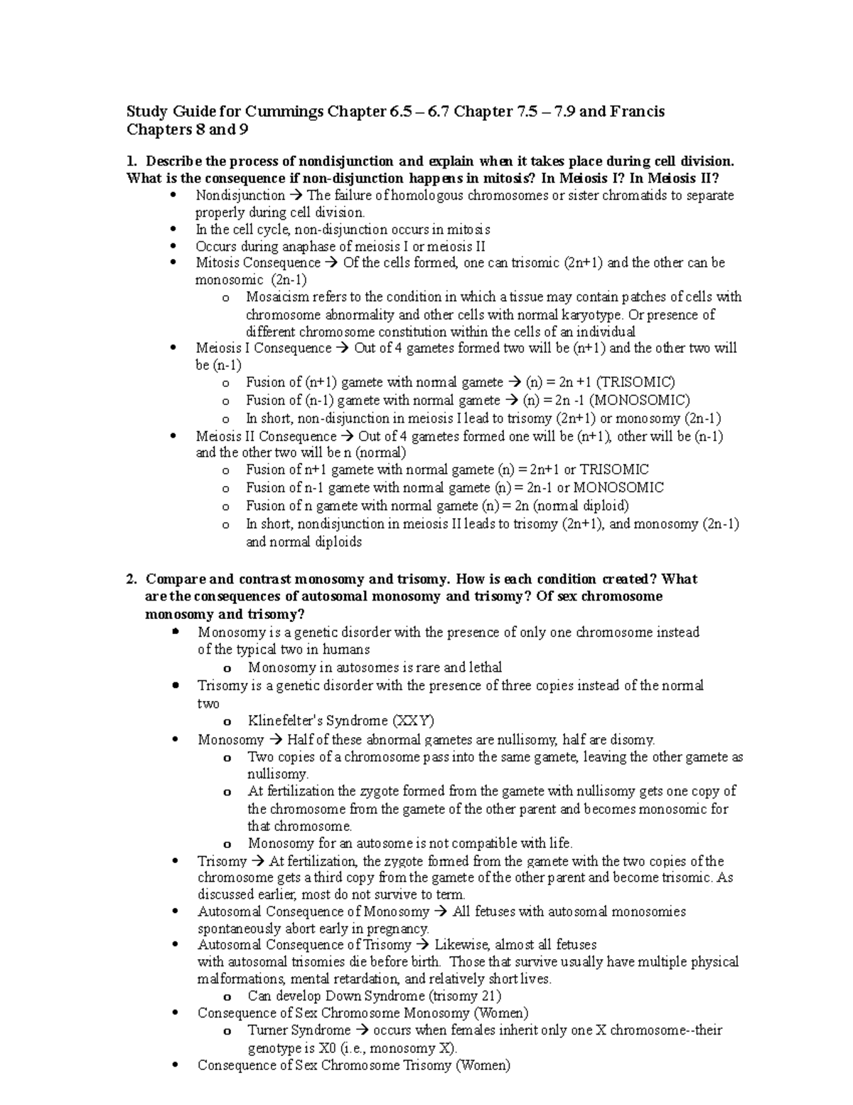 Human Genetics Study Guide #4 - Study Guide for Cummings Chapter 6 – 6 ...
