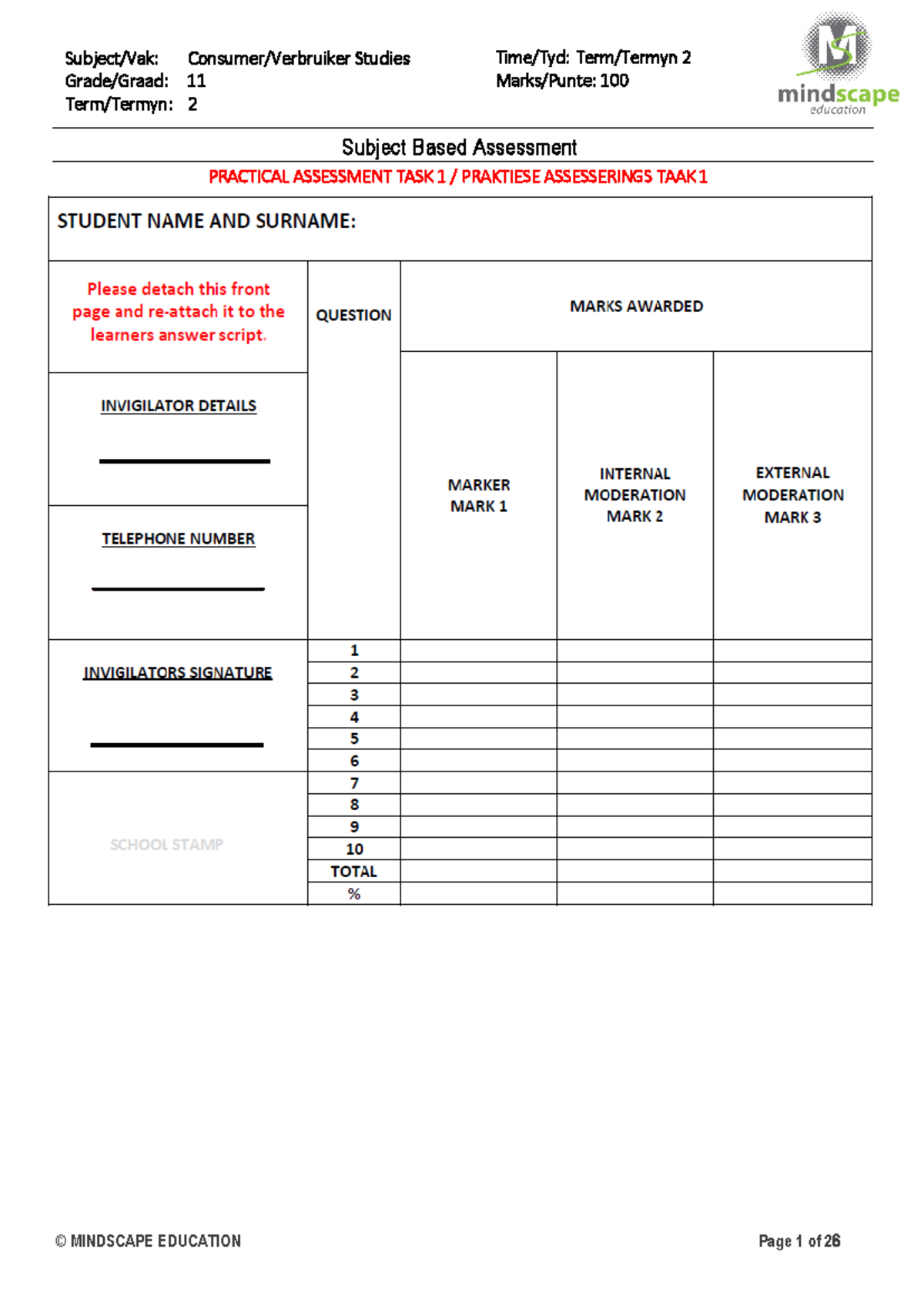 Consumer-Verbruiker Studies Grade 11 PAT 1 - Term-Termyn 2 - Subject ...