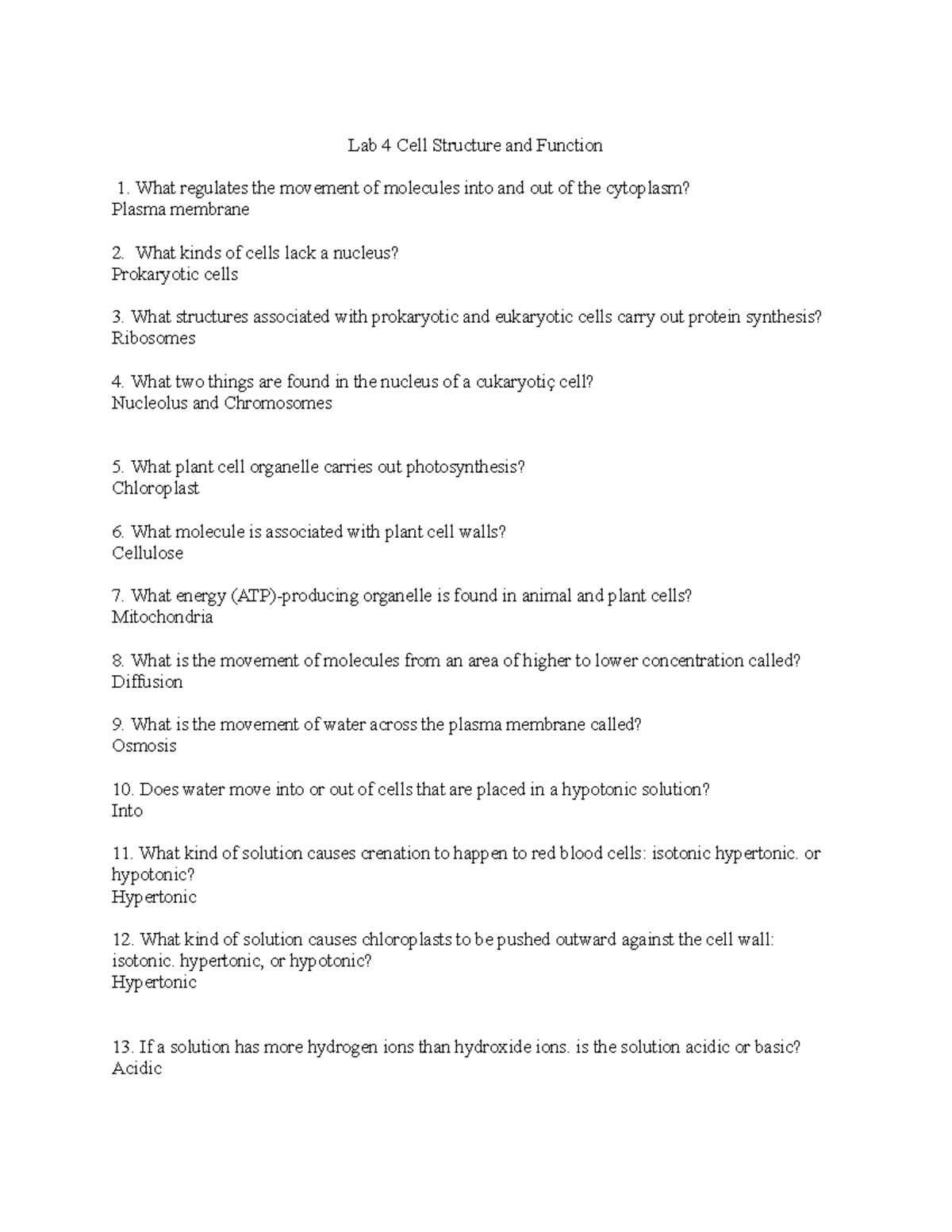 Bio 11 Lab 4 - Lab 4 Cell Structure and Function What regulates the ...