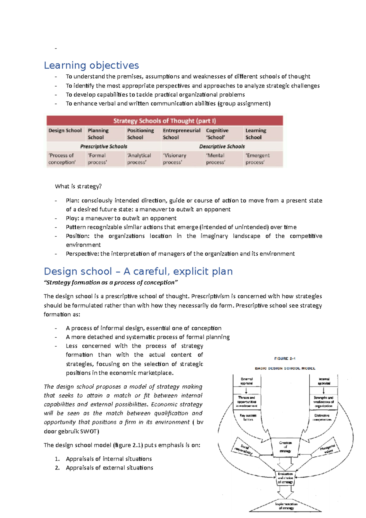 Design school - summary - Learning objectives - To understand the ...
