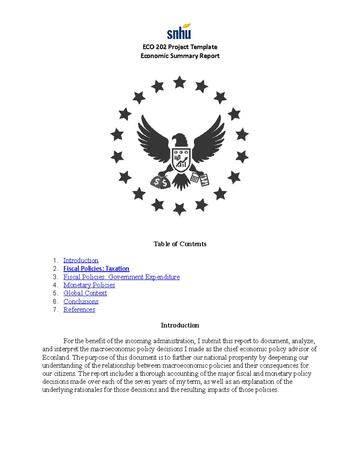 Module 8 Final Project - ECO 202 Project Template Economic Summary ...