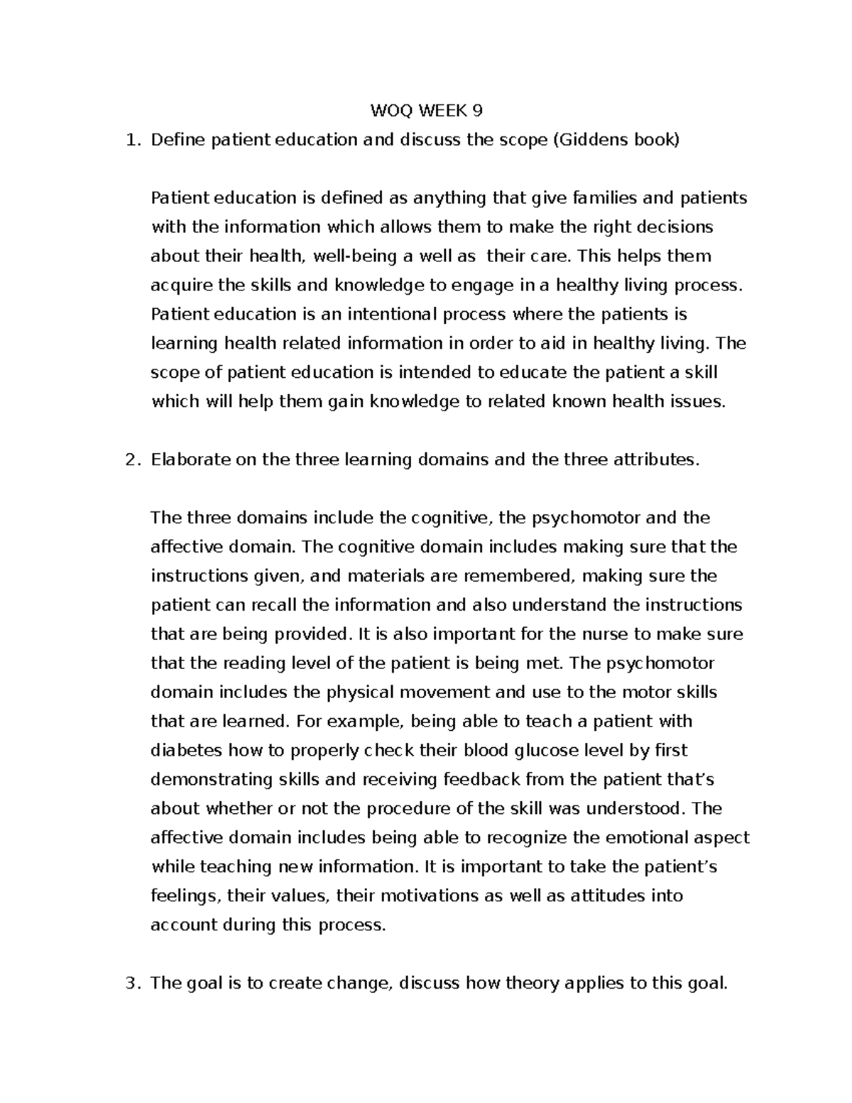 WOQ WEEK 9 - WOQ - Nurs 3040 - University of Toledo - Studocu