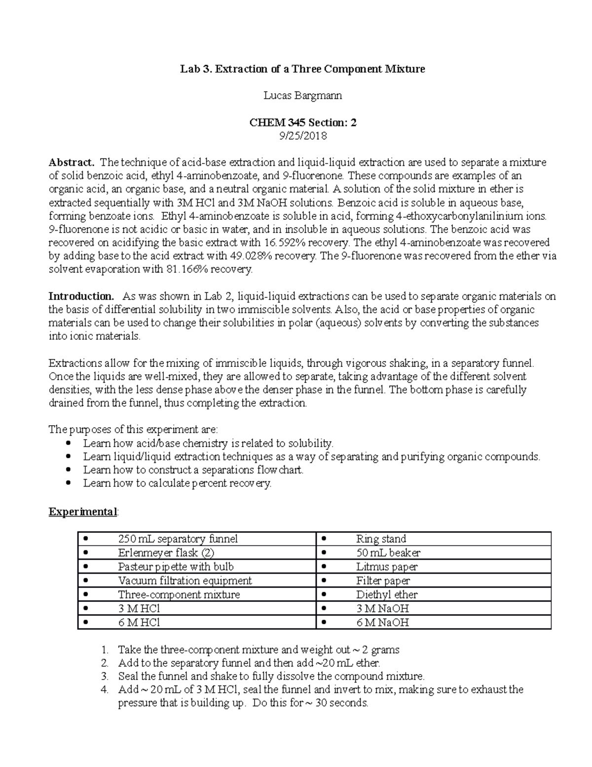 03 - Extraction of a Three Component Mixture LAB - Lab 3. Extraction of a Three Component ...