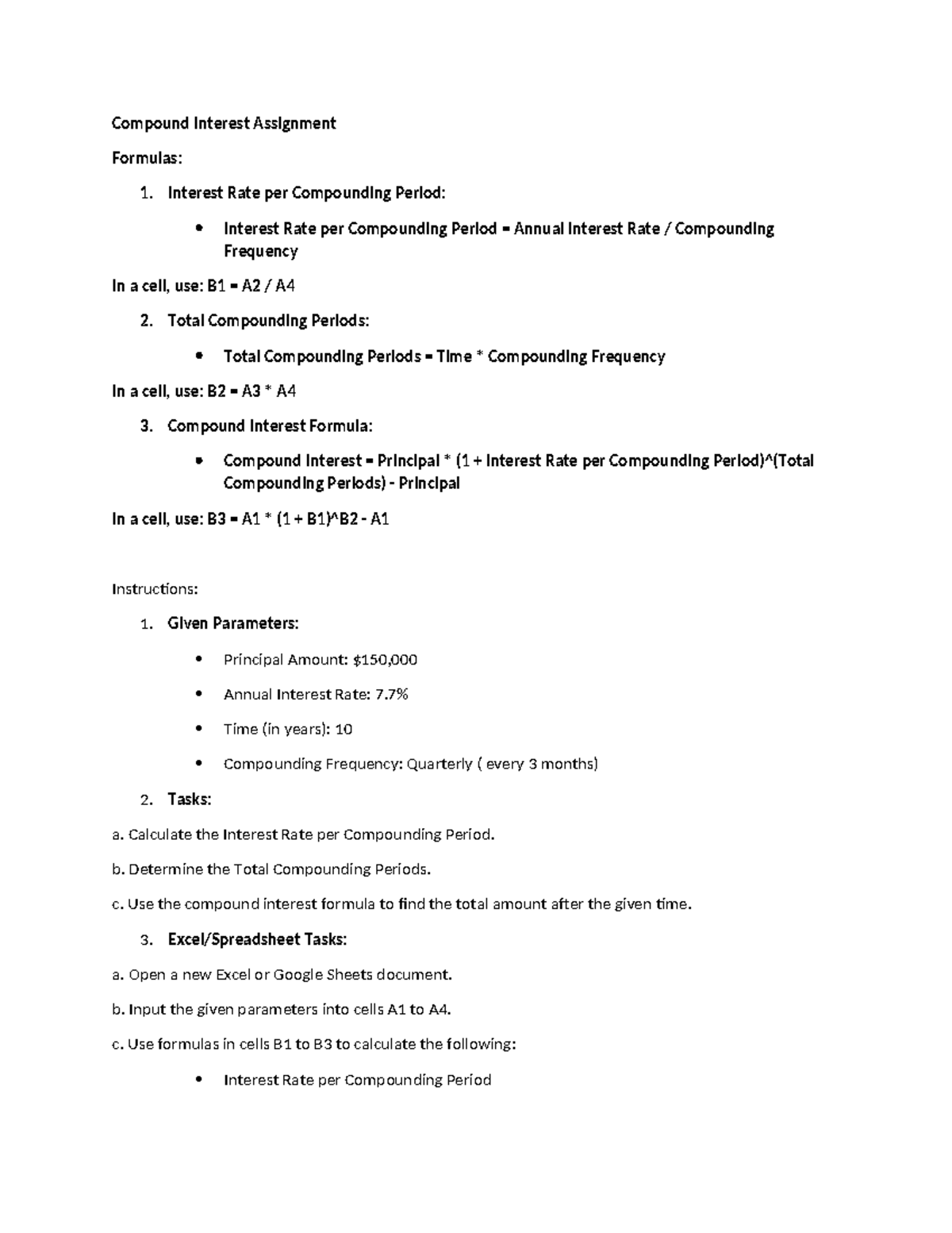 Compound Interest Assignment - Compound Interest Assignment Formulas: 1. Interest Rate per - Studocu