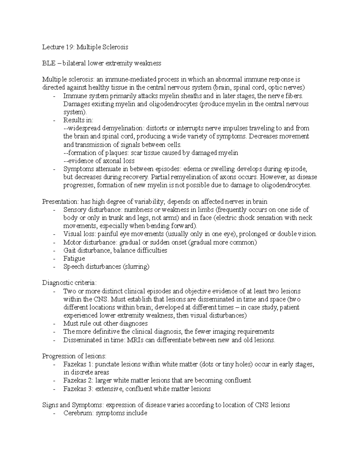 BCS 250 Lecture Notes Unit 4 - Lecture 19: Multiple Sclerosis BLE ...