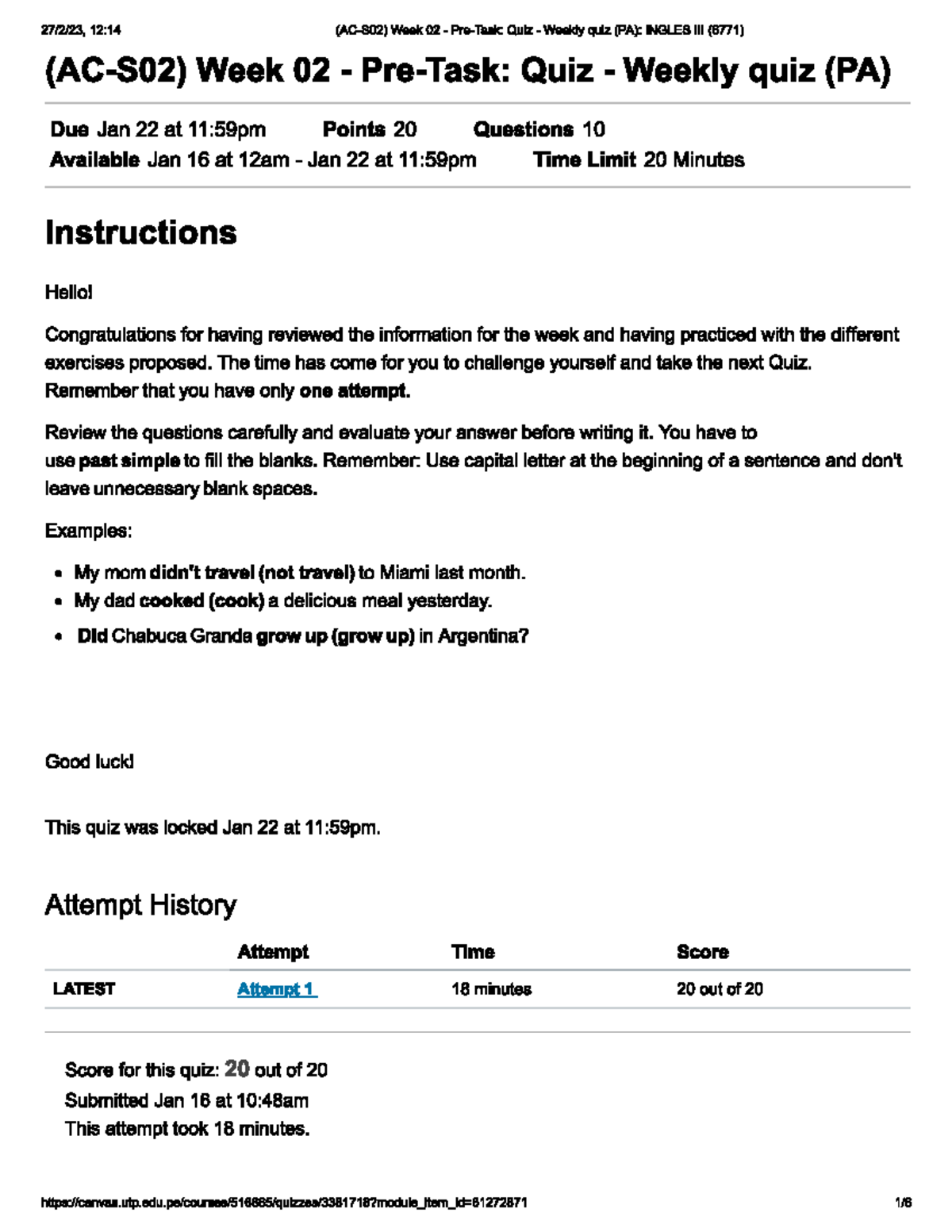 (AC-S02) Week 02 - (AC-S02) Week 02 - Pre-Task: Quiz - Weekly quiz (PA) - Ingles III - Studocu