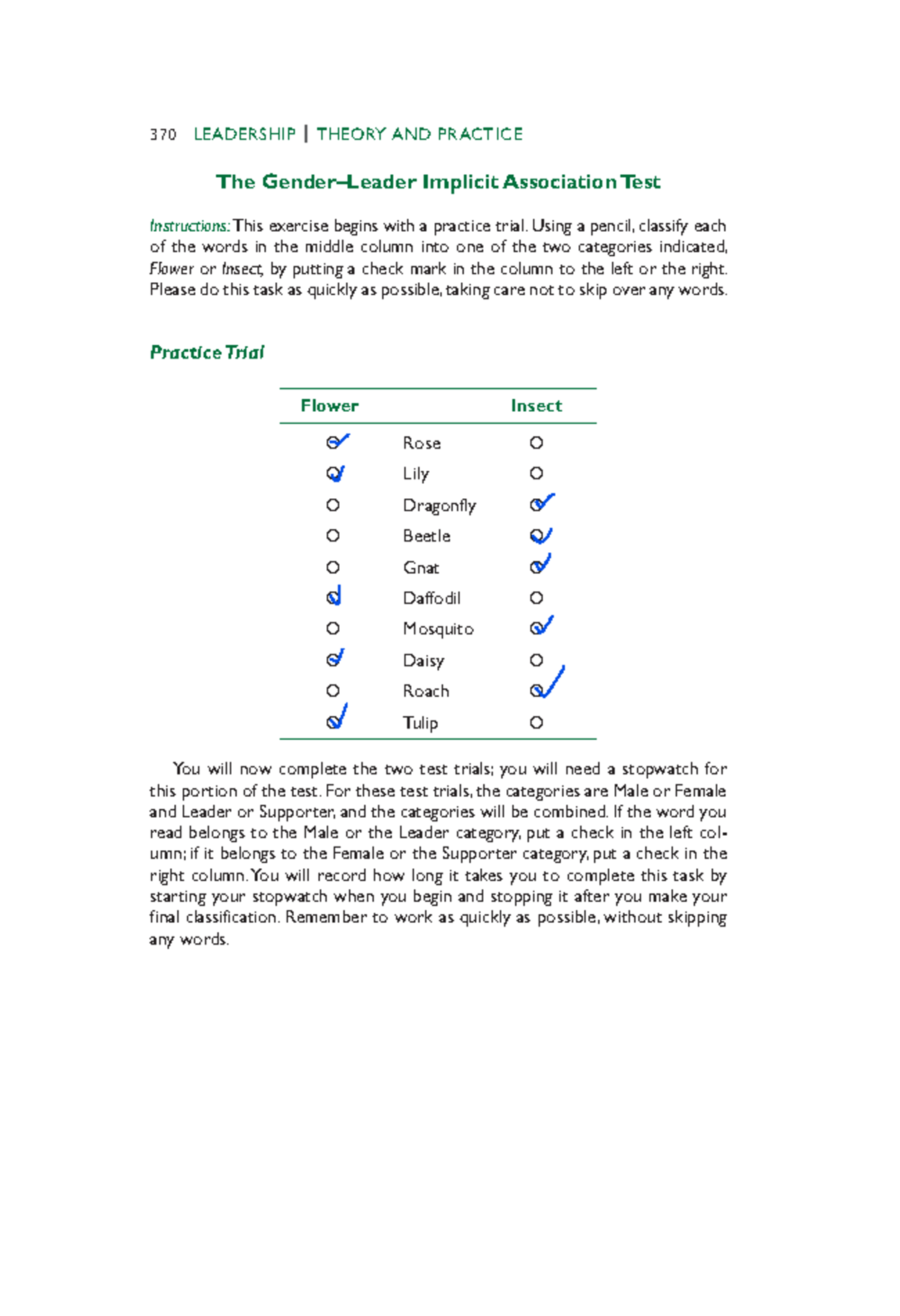 PLP 4 Gender-Leadership Test - 370 LEADERSHIP THEORY AND PRACTICE The ...