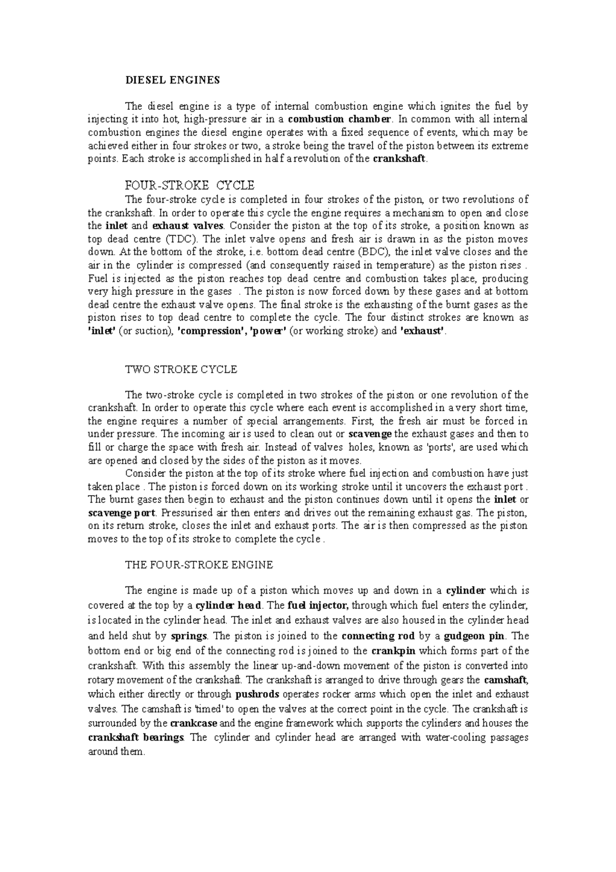 Diesel Engine Text - PEÇAS MECÂNICAS EM INGLÊS - DIESEL ENGINES The ...