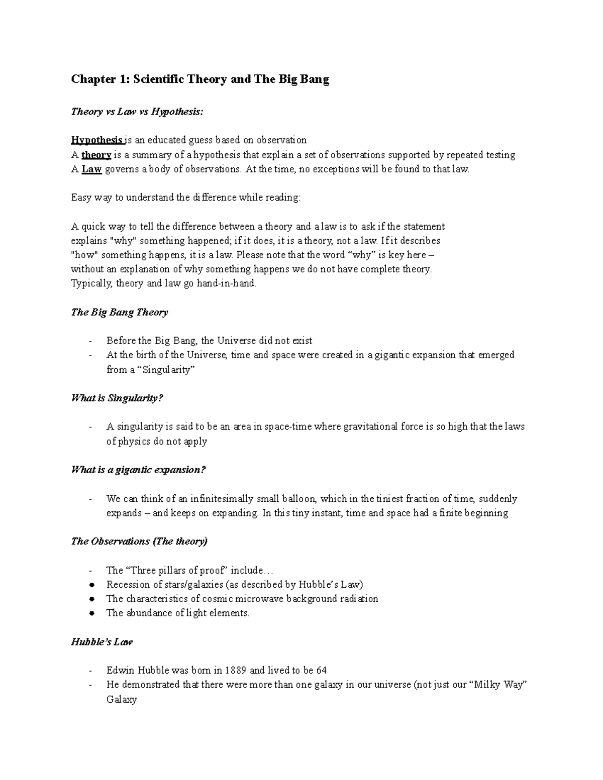 Earth Sci - 1086F Notes - Chapter 1: Scientific Theory and The Big Bang ...