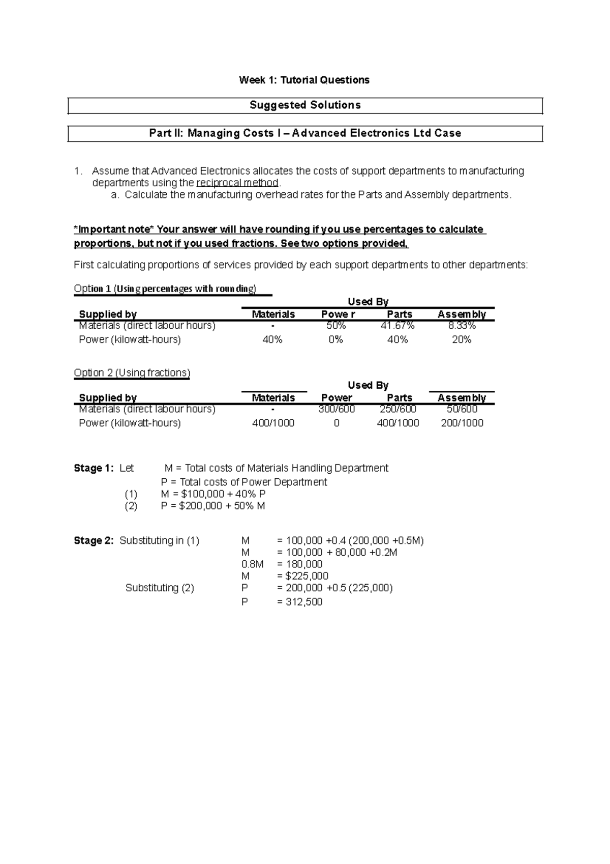Week 1 calculation tutorial - Week 1: Tutorial Questions Suggested ...