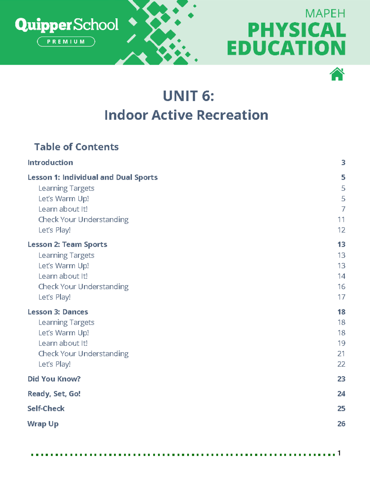 Final PE 9.6 Indoor Active Recreation, 3 Lessons - UNIT 6: Indoor ...