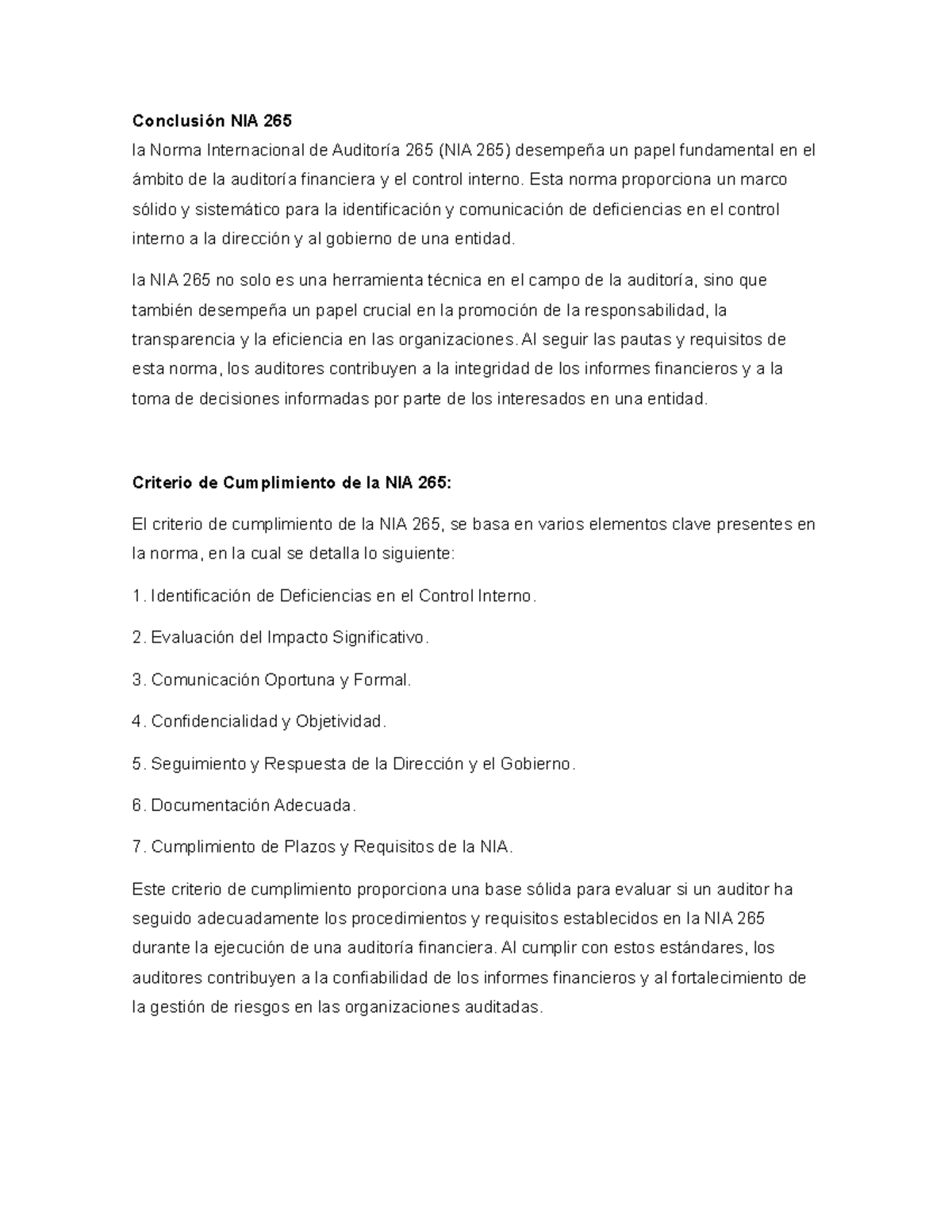 Parte 3 - NIA 265 - Conclusión - NIA 265 - Conclusión NIA 265 la Norma ...