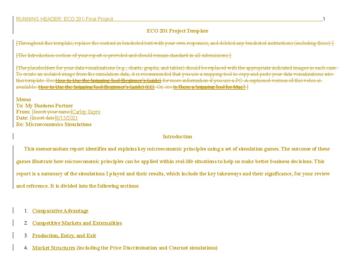 ECO 201 Final Project: Microeconomic Simulation - ECO 201 Project ...