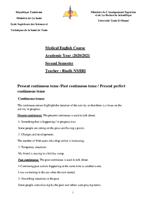 Medical English Course 1 - 1 Medical English Course Academic Year :2020 ...